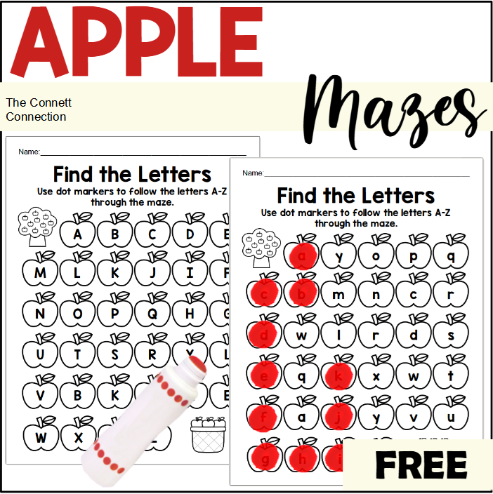 Apple Alphabet Maze Freebie