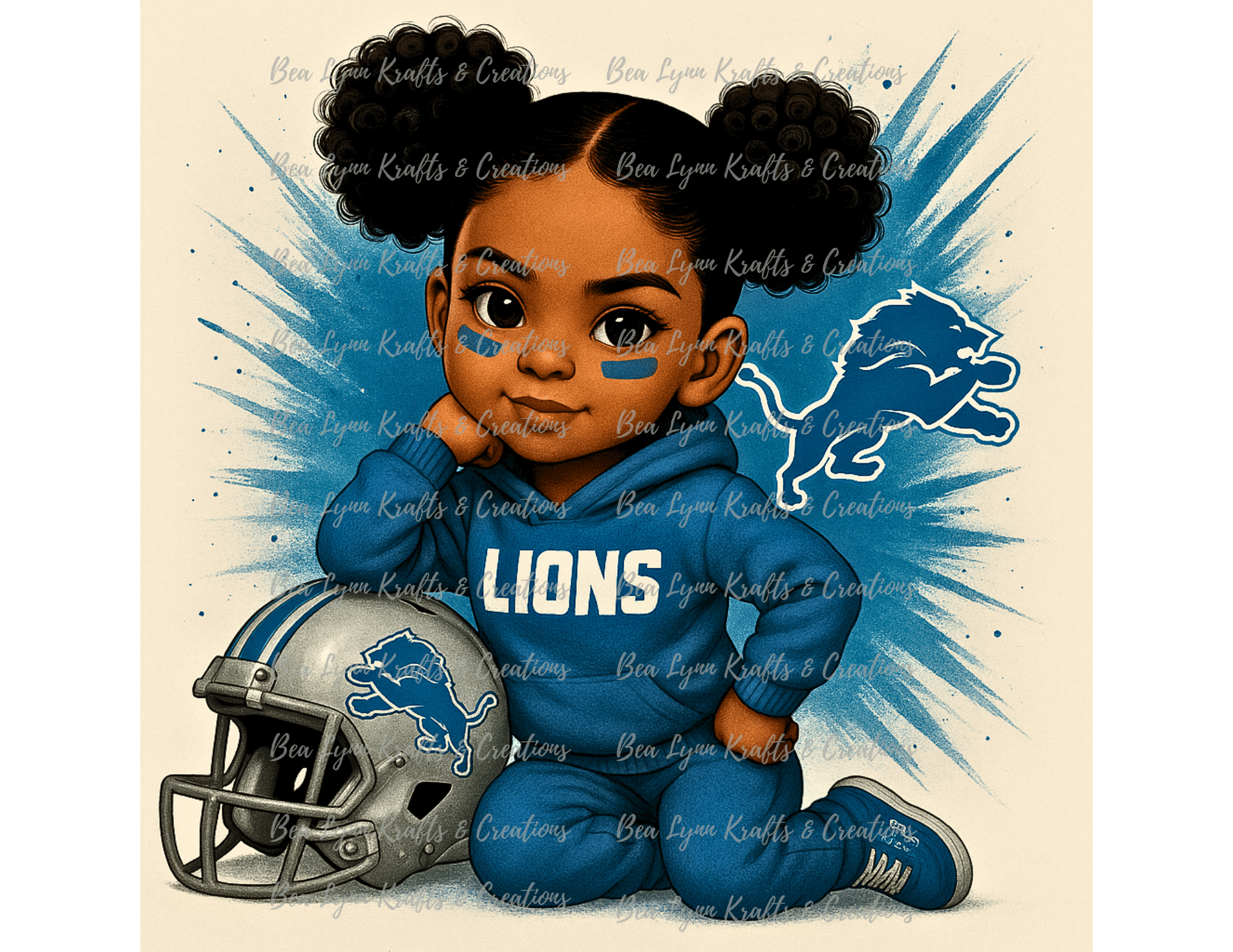 Detroit Lions Cute Girl PNG – 3D Cartoon Football Fan Clipart with ...