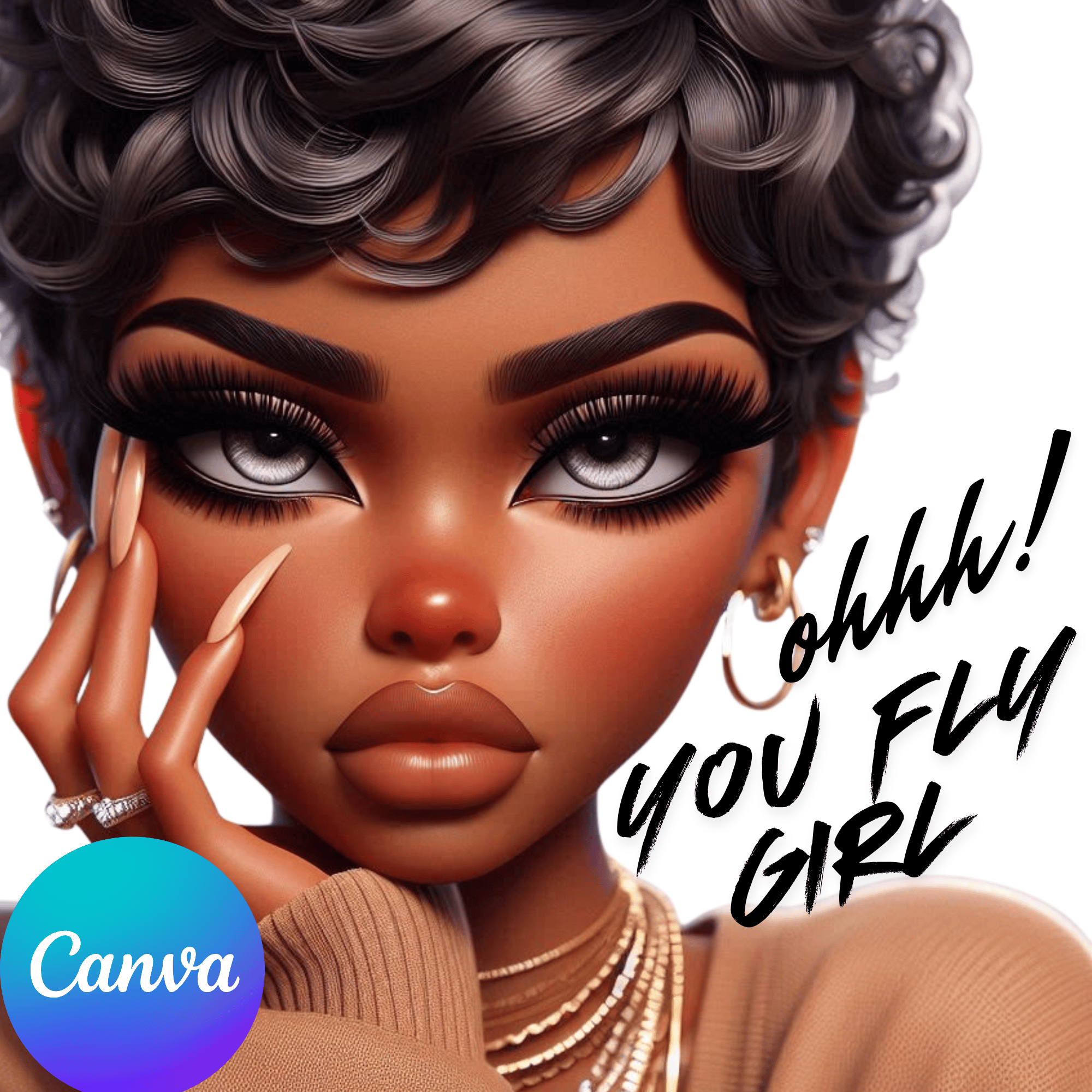 Melanin Drip Dolls – 14 High-Quality Glossy Bratz-Style PNGs (Chibi ...