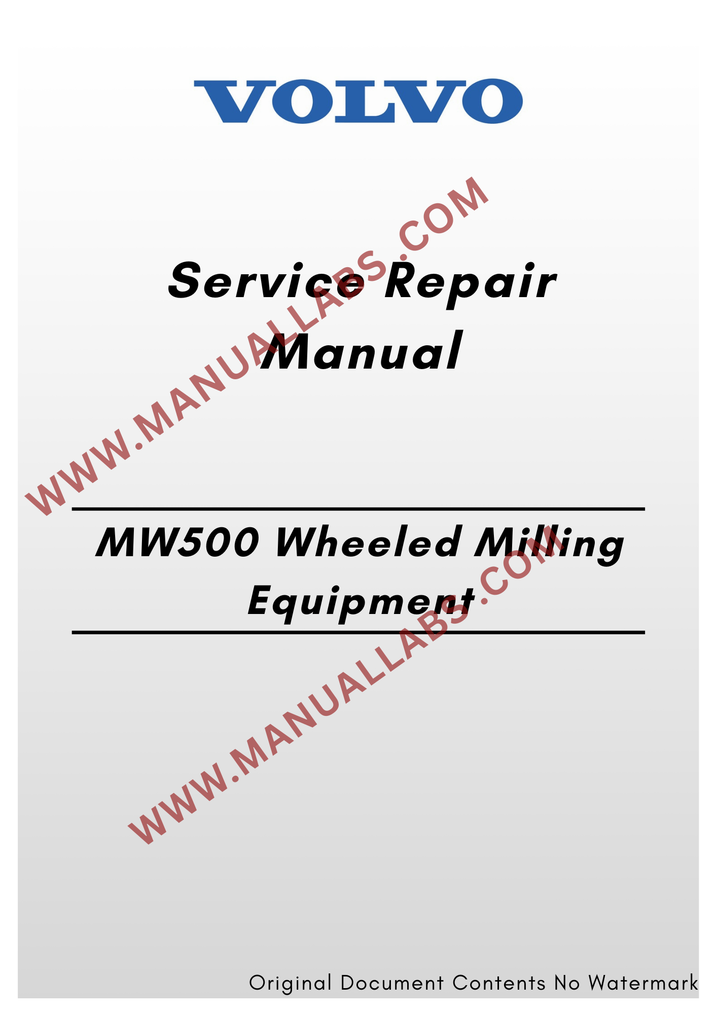 Volvo MW500 Wheeled Milling Equipment Service Repair Manual