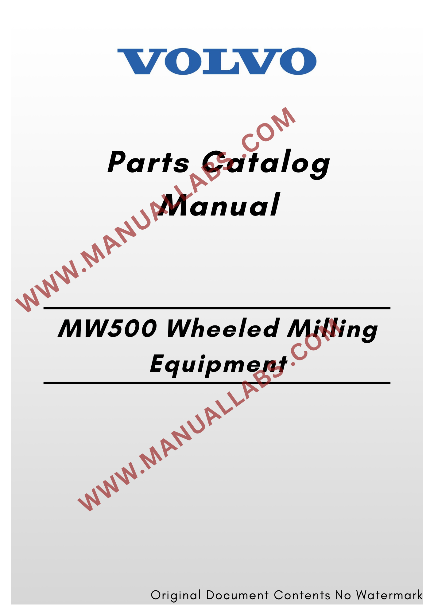 Volvo MW500 Wheeled Milling Equipment Parts Catalog Manual