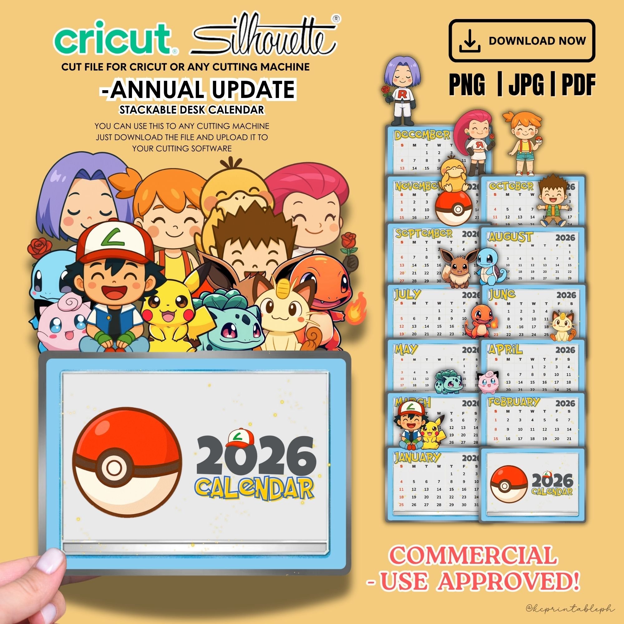 2026 Pokémon Chibi Stackable Desk Calendar – Printable, Cricut ...