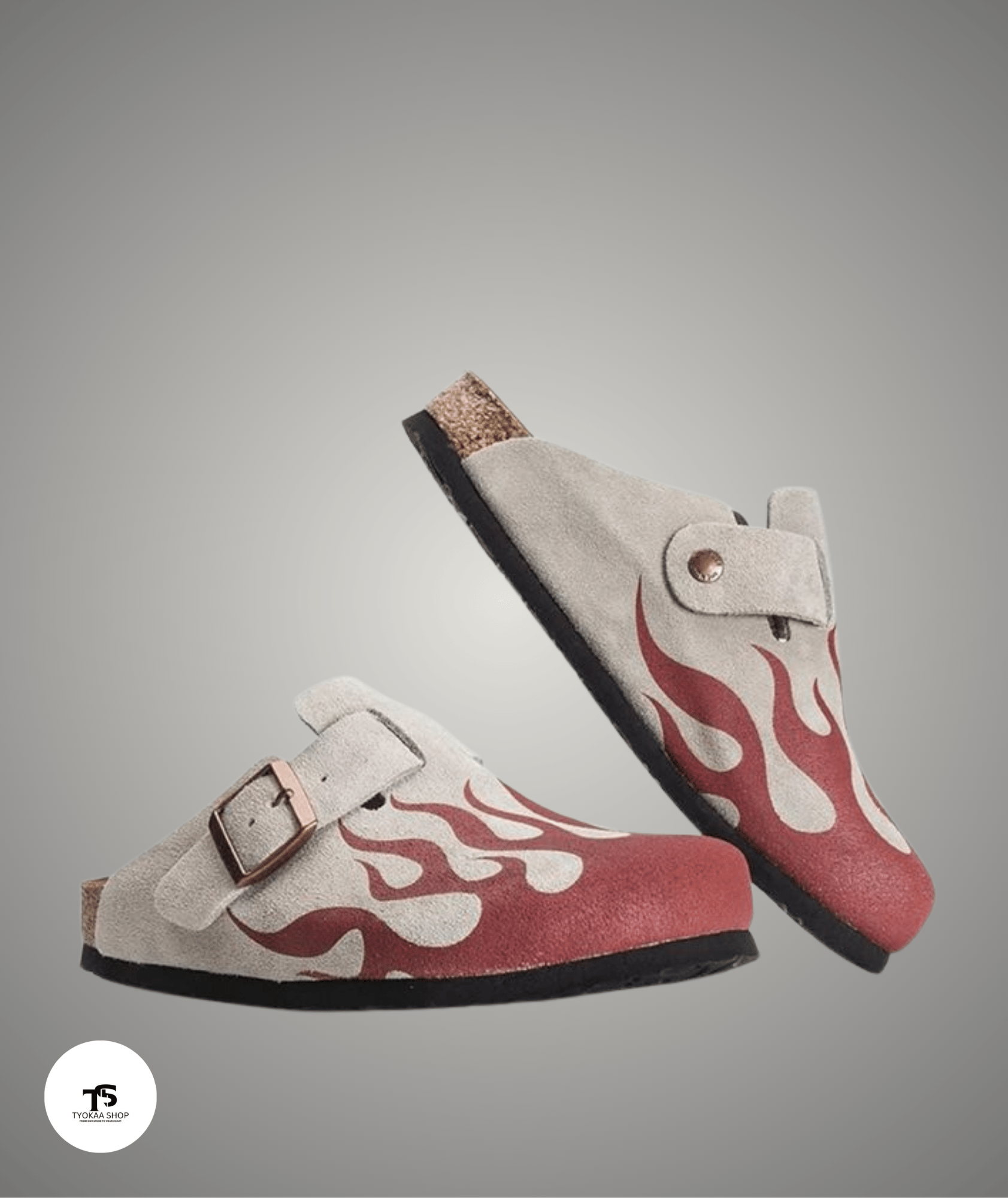 Hand Made Red/white Fire Print Birkenstock boston clogs mules - Payhip