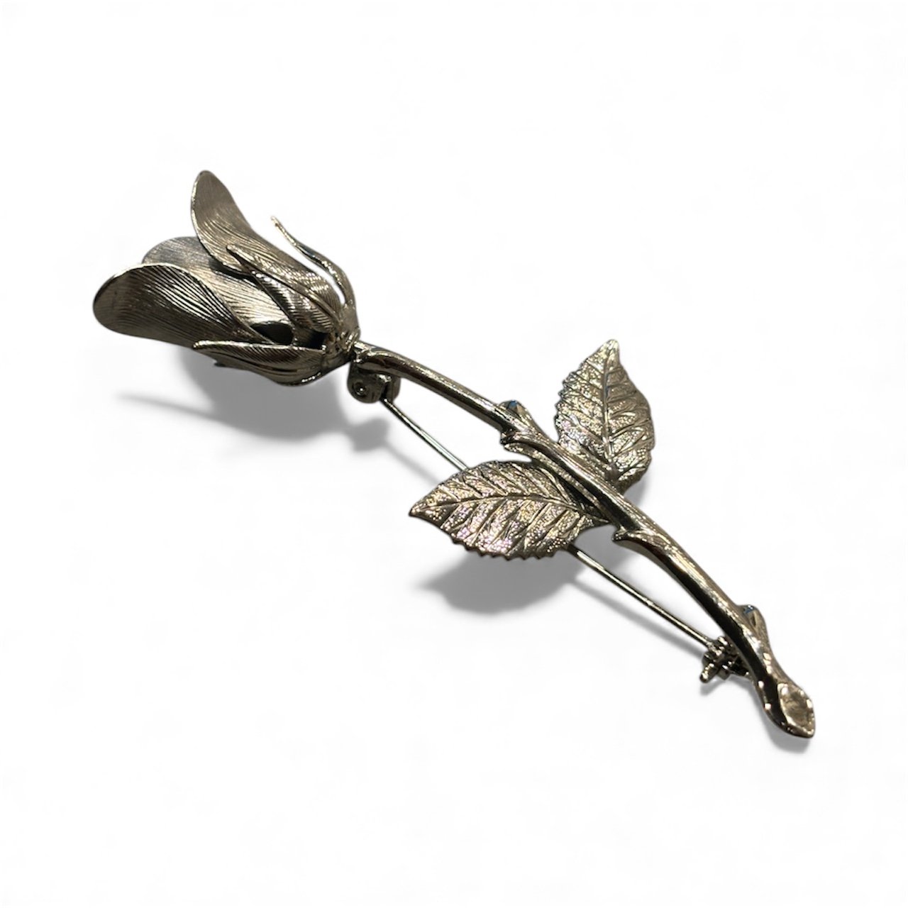 Vintage Silver Long Stem Rose Brooch - Payhip