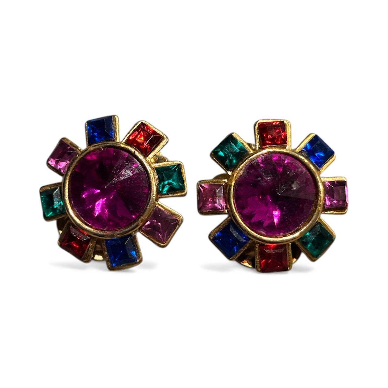 Vintage Rainbow Rhinestone Burst Clip-On Earrings - Payhip