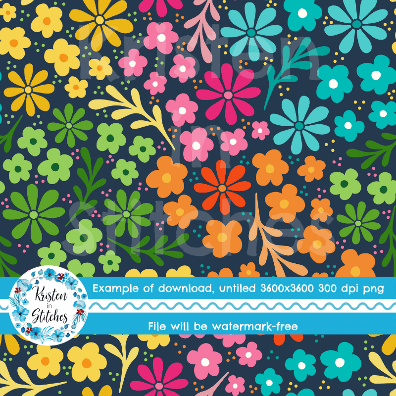 Spring Rainbow Flower Garden Daisy Floral Seamless Pattern, Navy - Payhip