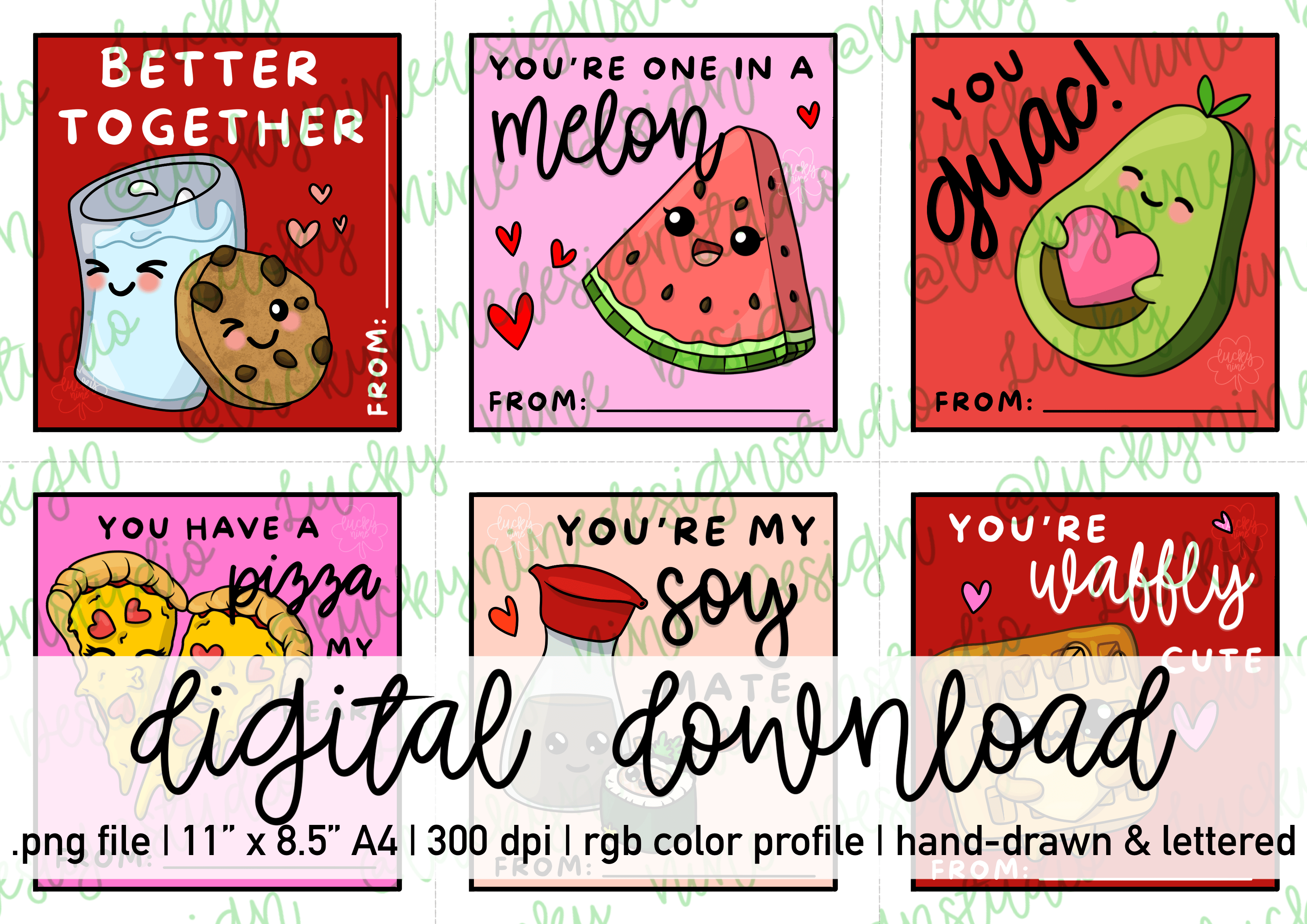 Foodie Valentine’s Day Cards for Classroom | Hand Drawn & Hand Lettered ...