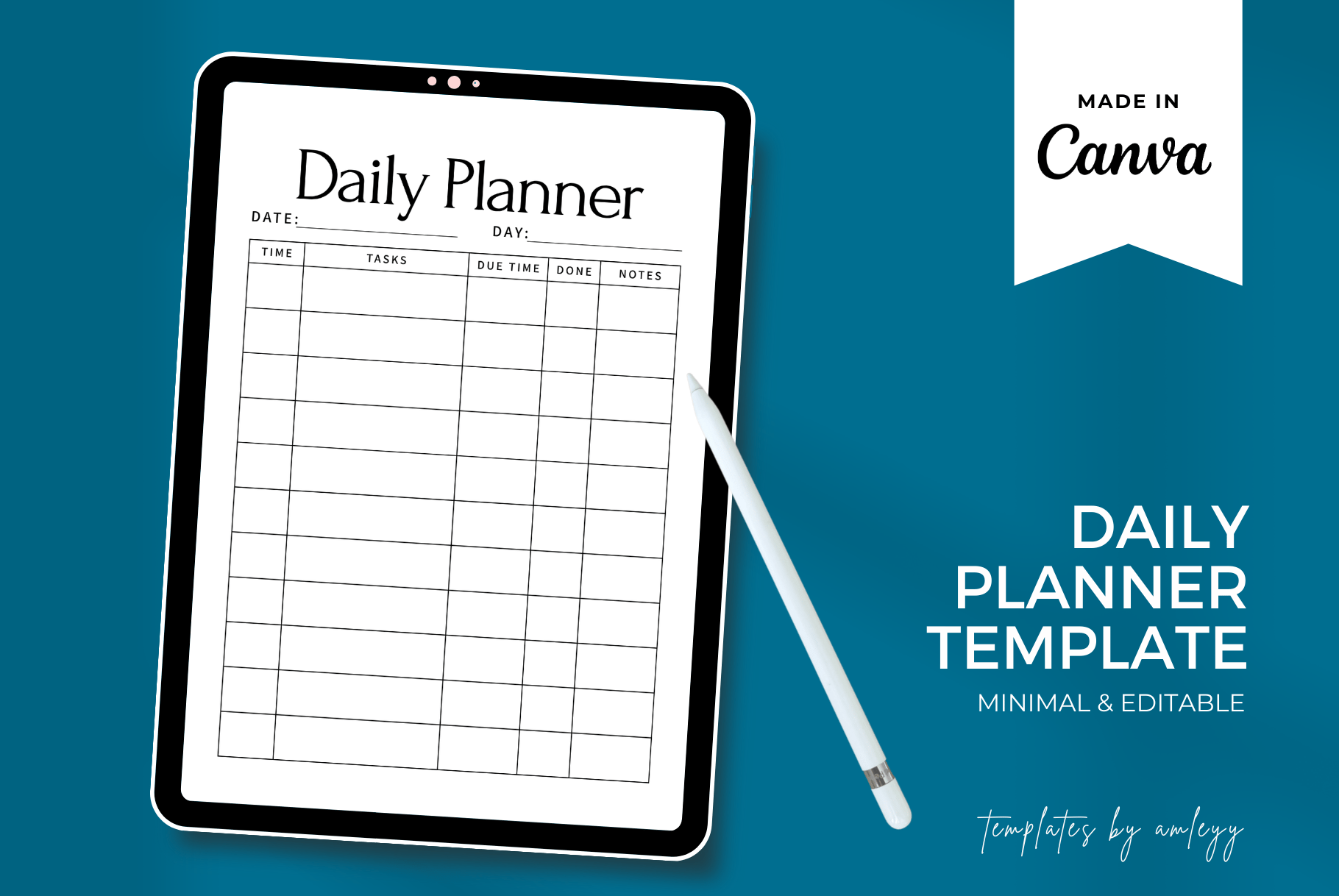 Minimalist Daily Planner Template | Editable Canva Printable - Payhip