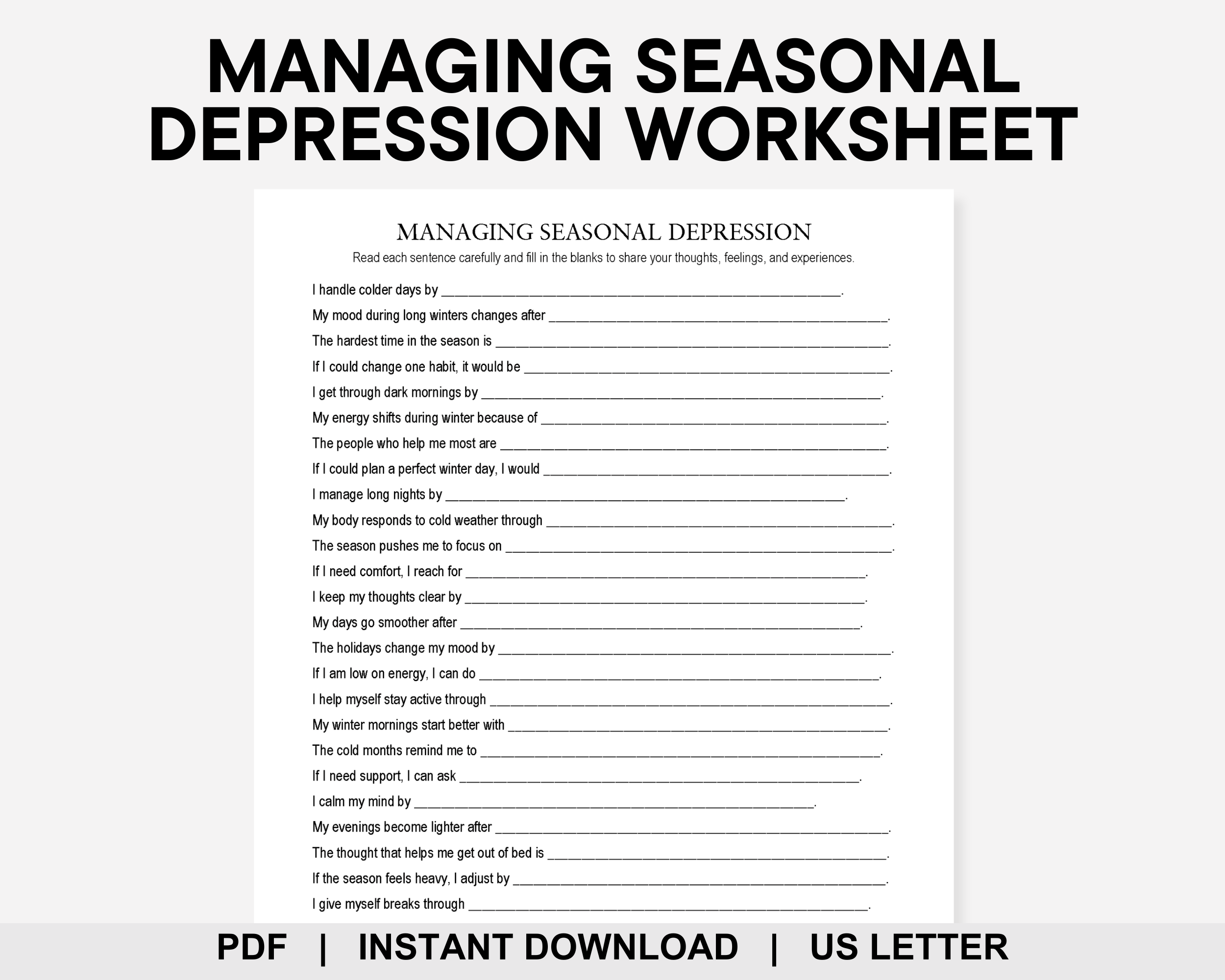 Managing Seasonal Depression Worksheet, Winter Blues, Winter Depression ...