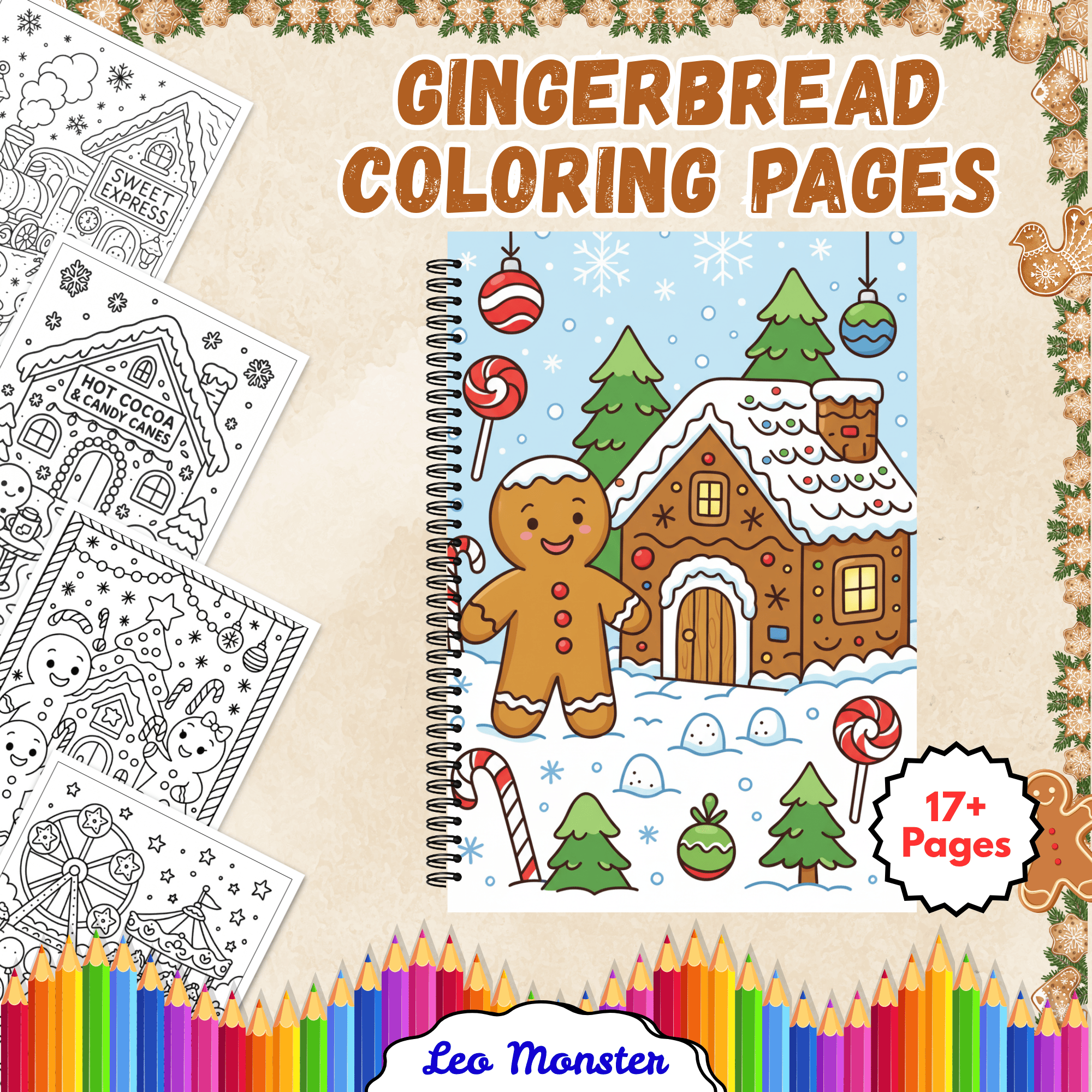 17 Gingerbread Christmas Coloring Pages PDF - Payhip