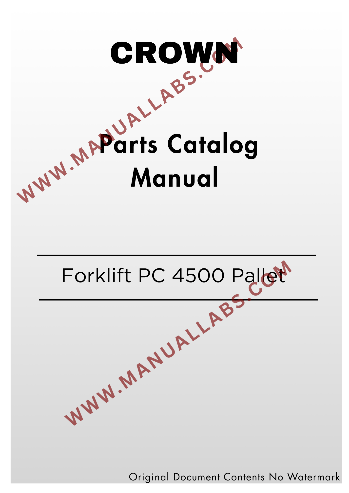 Crown Forklift PC 4500 Pallet Parts Catalog Manual