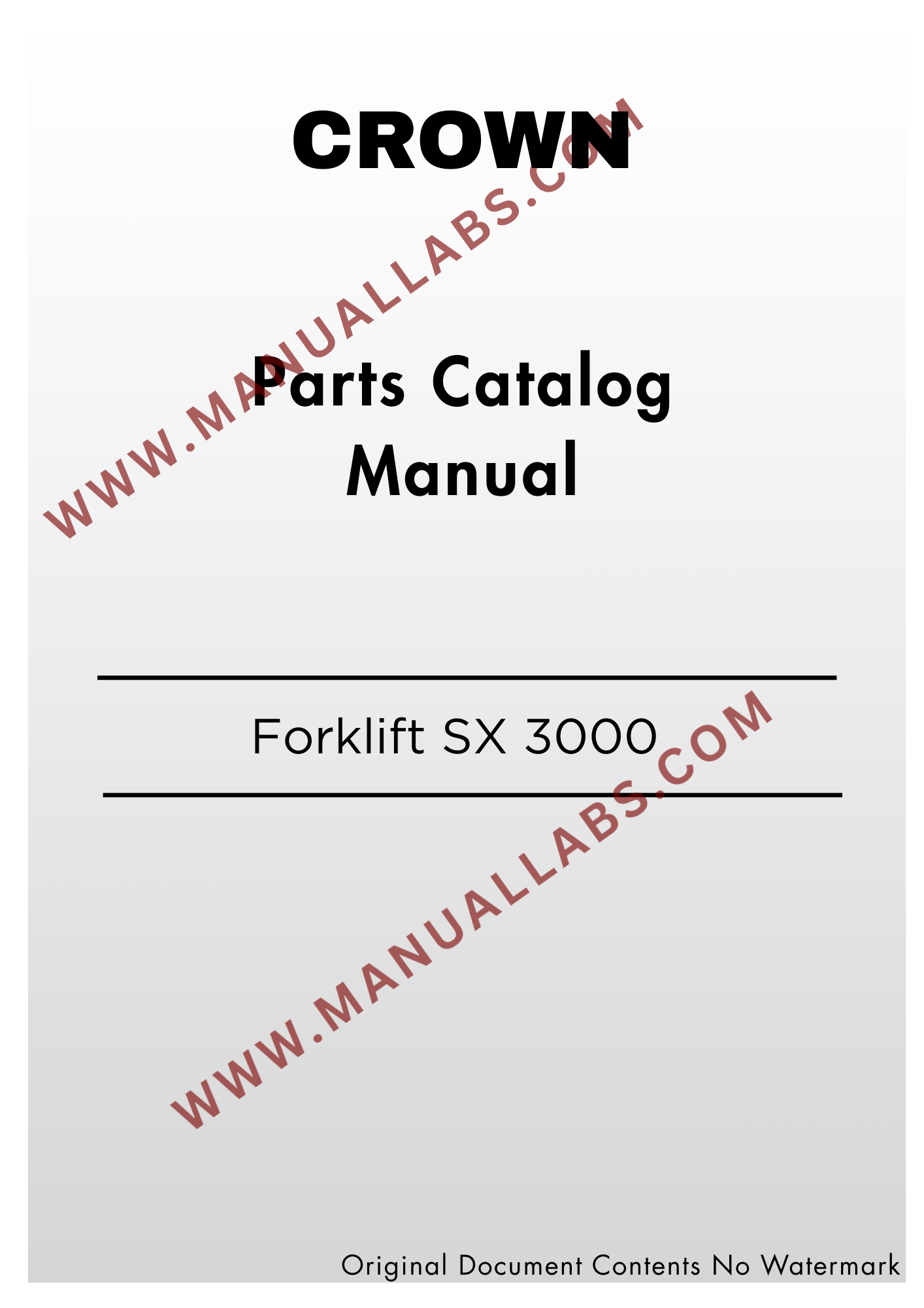 Crown Forklift SX 3000 Parts Catalog Manual