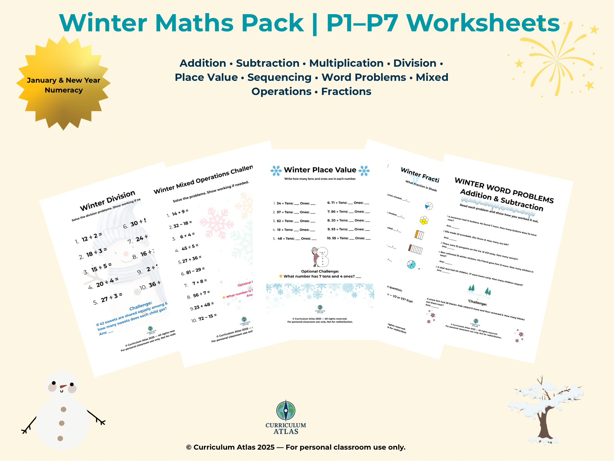 Winter Maths Pack (P1–P7) | Addition, Subtraction, Multiplication ...