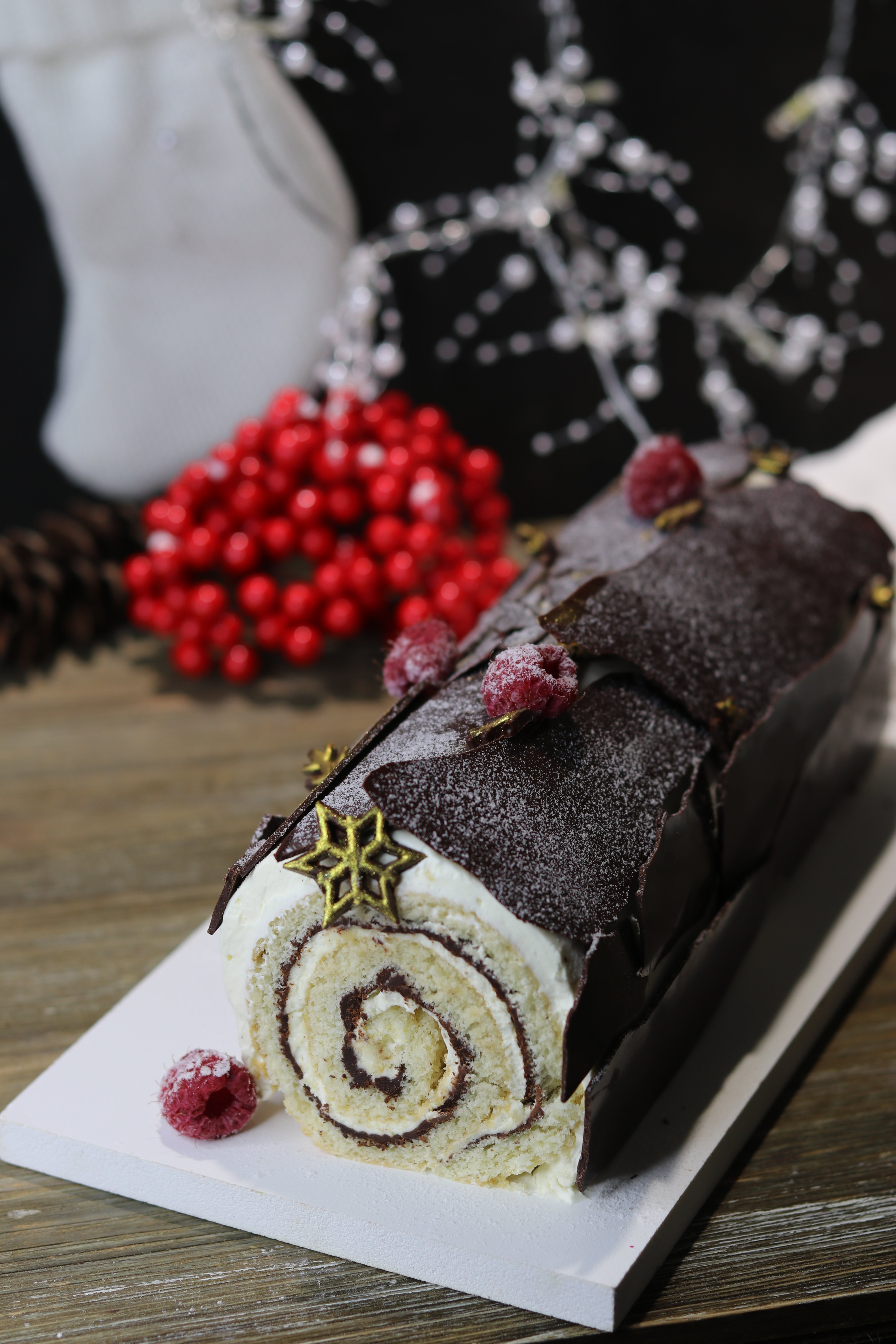 Chocolate raspberry Christmas log