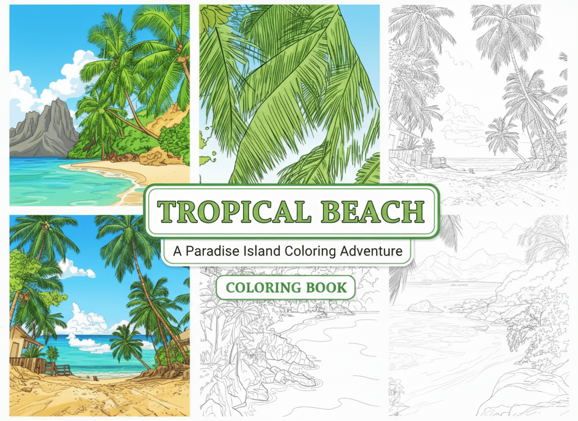 Escape to Paradise: Tropical Beach Coloring Book – 20 Printable Palm ...