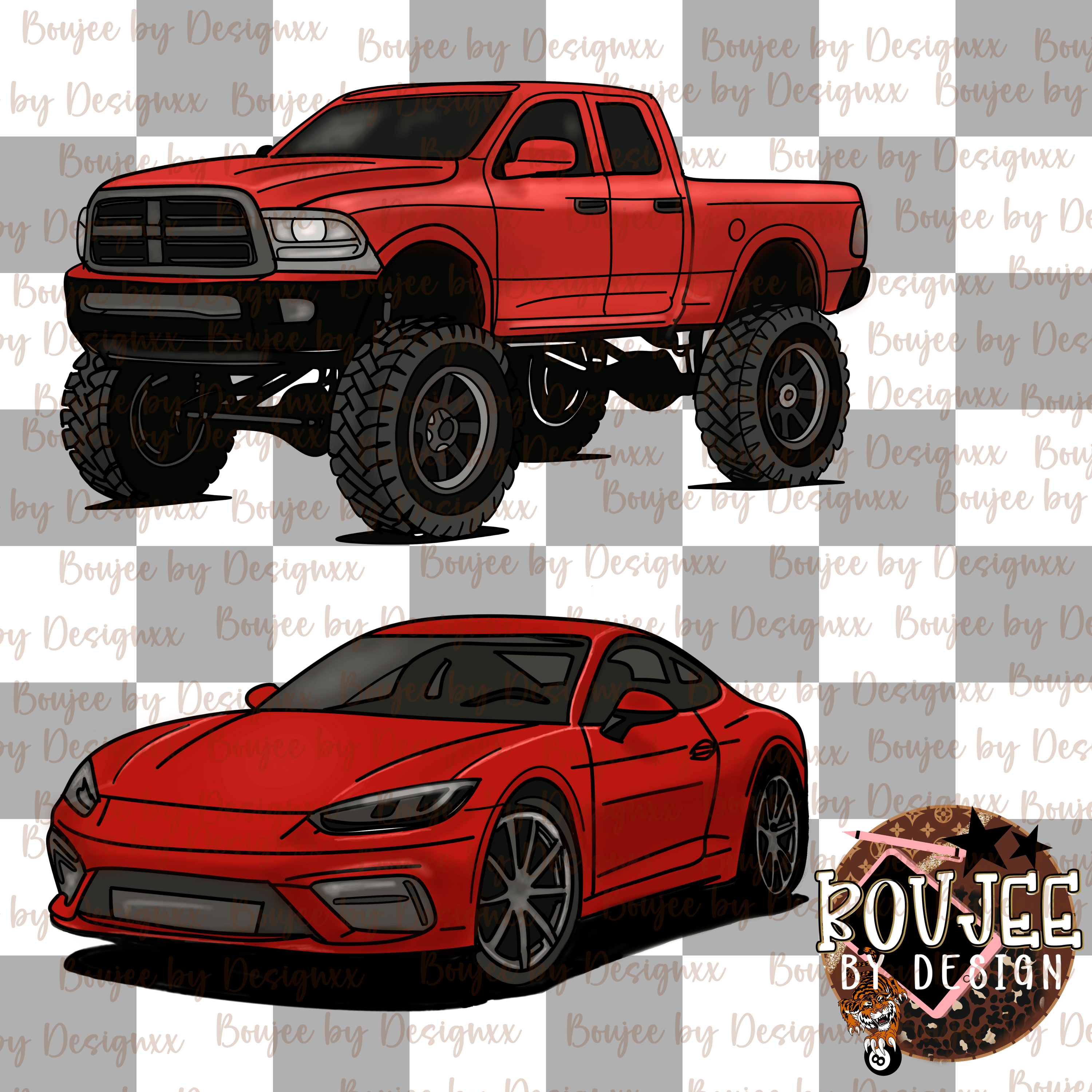 Red Lifted Truck & Sports Car PNG Bundle | Masculine Car Clipart ...
