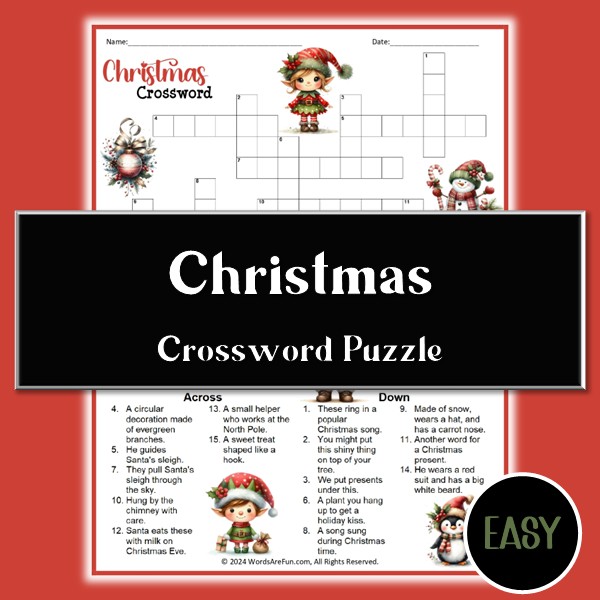 Easy Christmas Crossword Puzzle PDF | Kid-Friendly Holiday Crossword ...