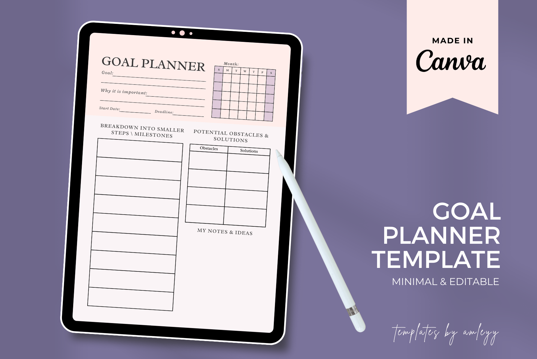 Goal Planner Template Canva | Minimalist Goal Setting Worksheet ...