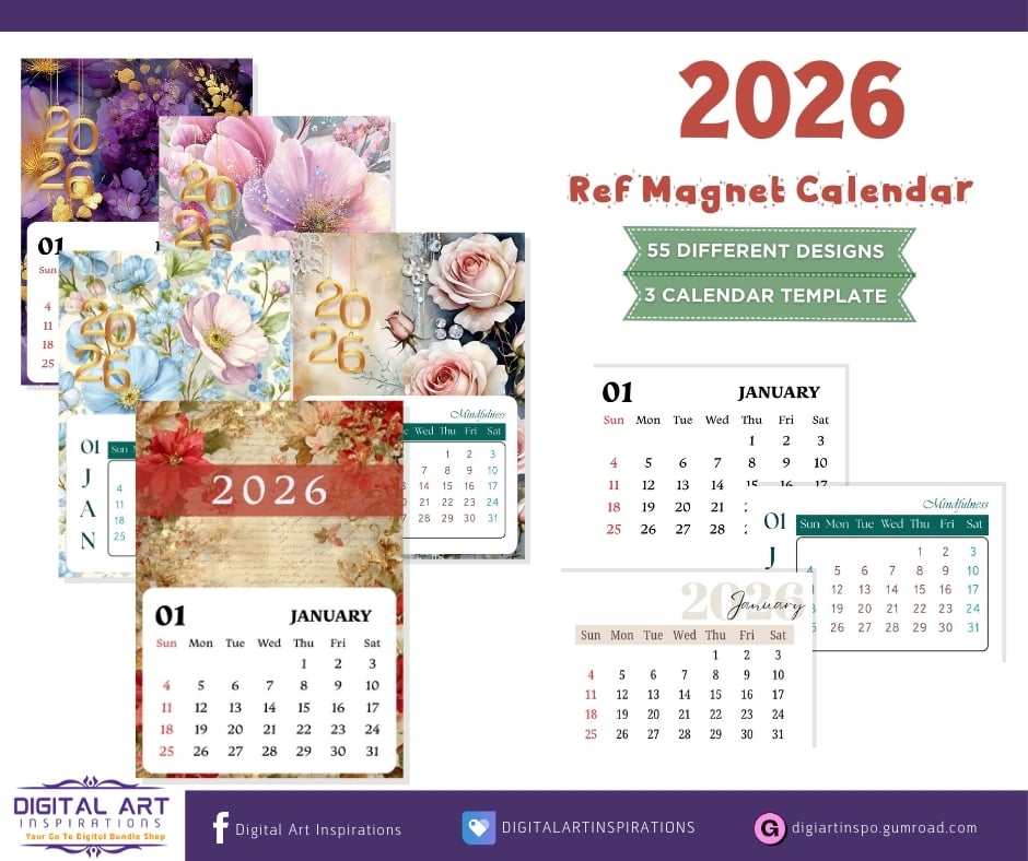 Ref Magnet Calendar – 55 Designs 3 Templates | Printable Calendar Cards ...