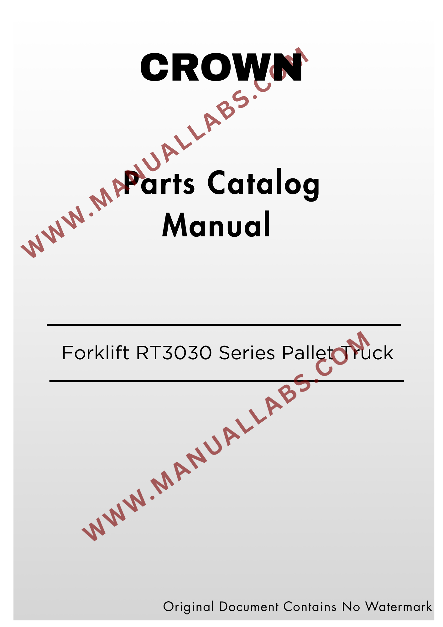 Crown Forklift RT3030 Series Pallet Truck Parts Catalog Manual