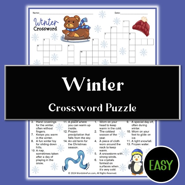 Easy Winter Crossword Puzzle Printable | Fun Winter Activity for Kids (PDF)