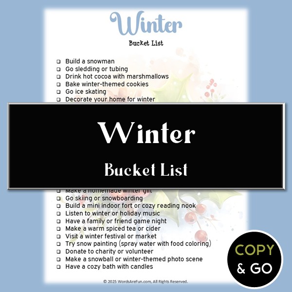 Winter Bucket List Printable – 30 Fun Seasonal Ideas, Writing Space ...