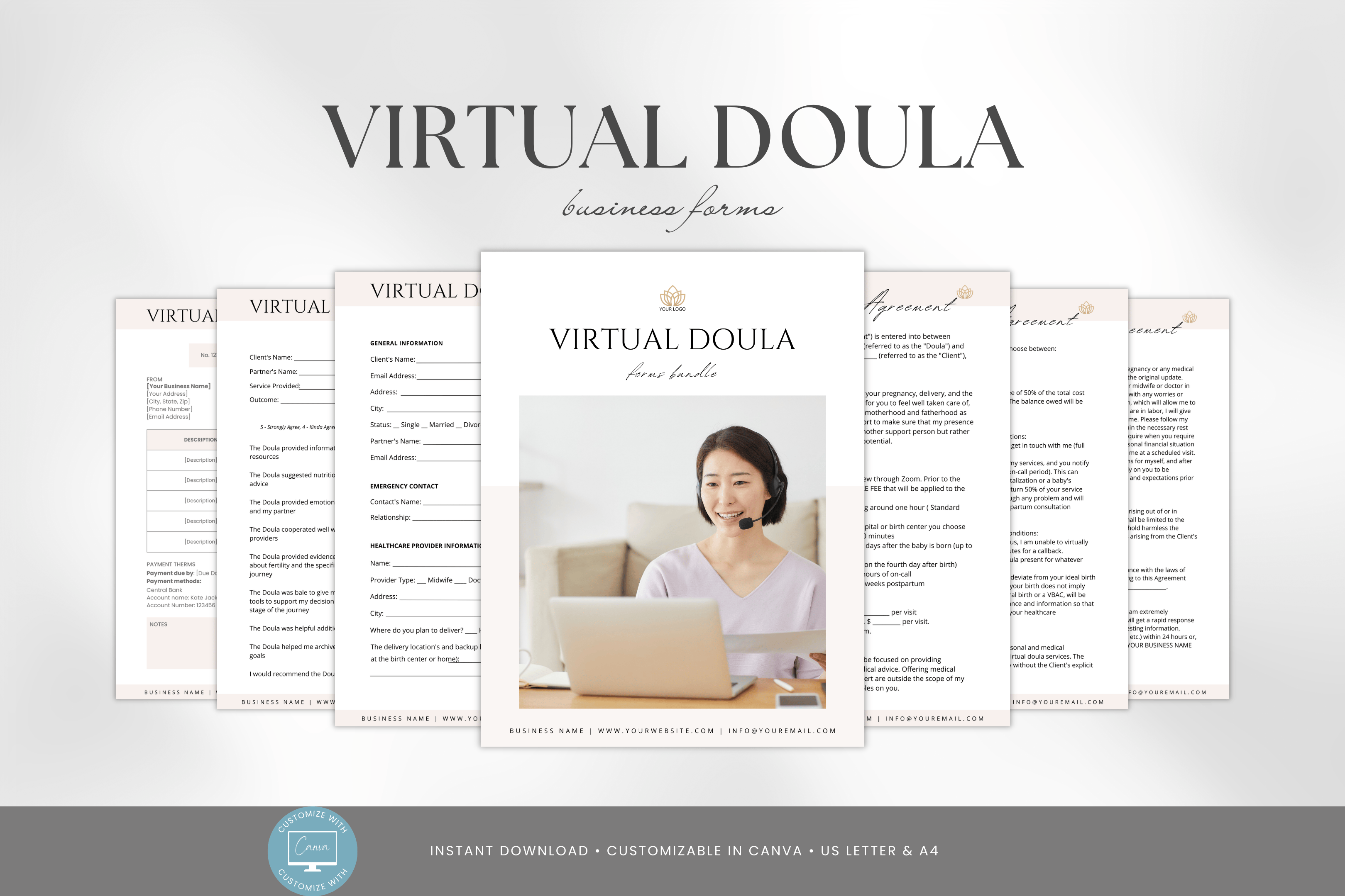 Virtual Doula Forms Bundle, Editable Templates for Online Birth ...