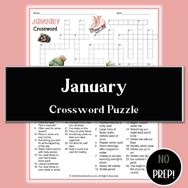 January Crossword Puzzle | Winter Vocabulary Activity PDF for Kids ...