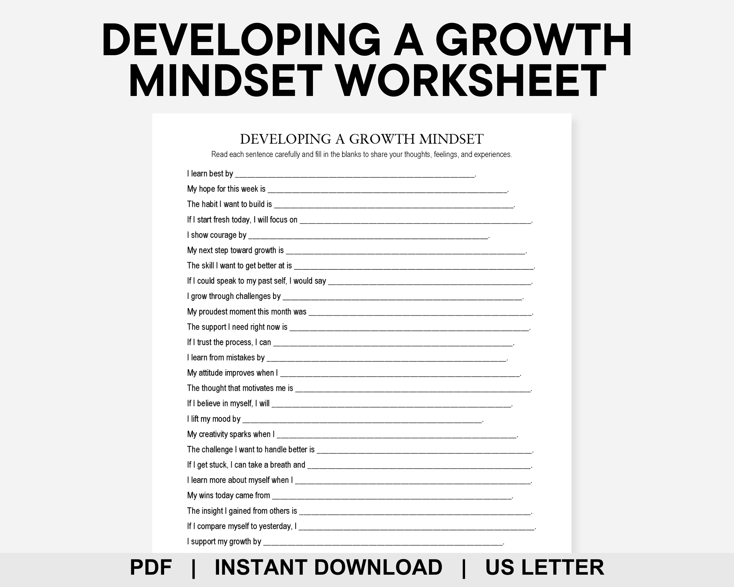 Developing a Growth Mindset Worksheet, Fixed Mindset, Personal ...