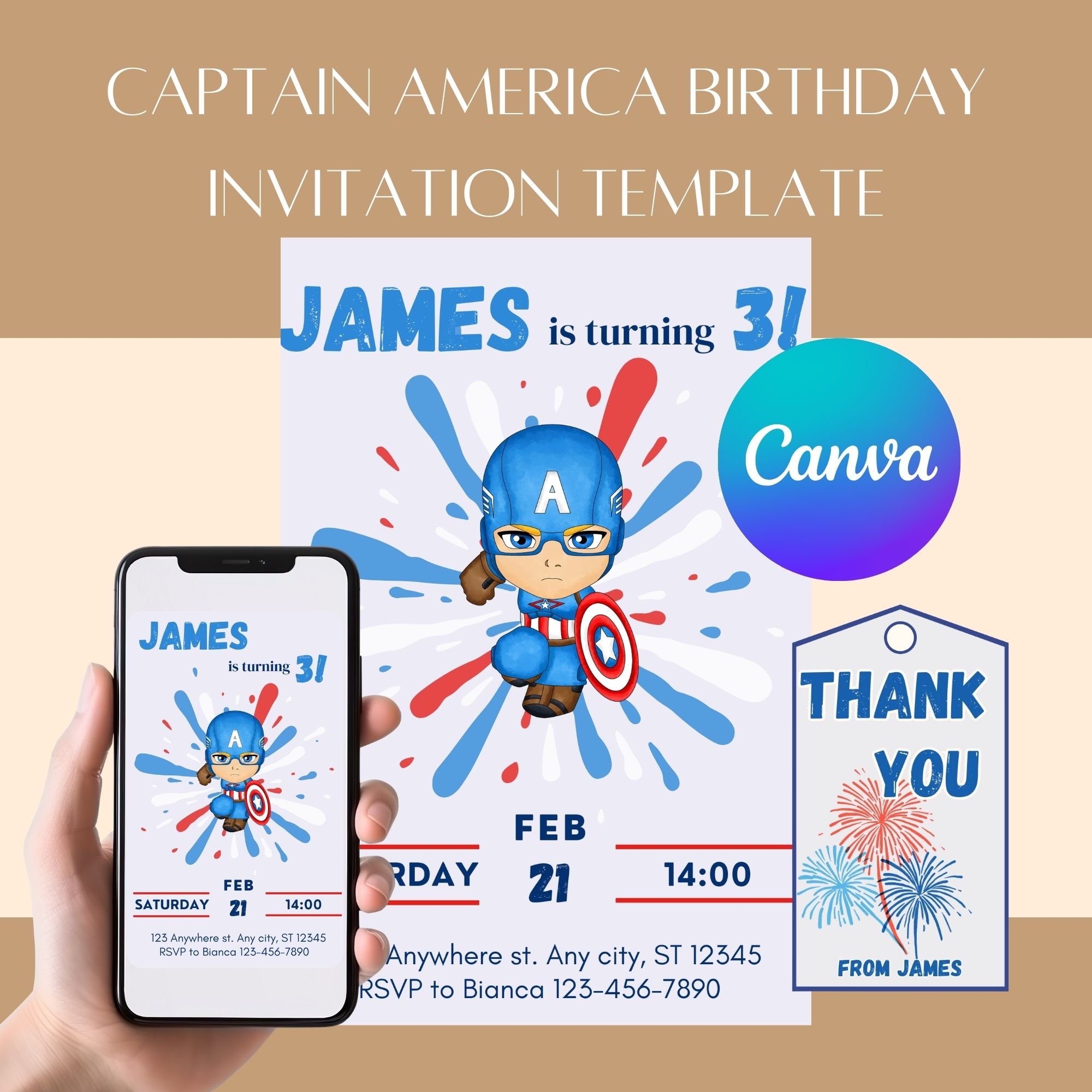 Captain America–Inspired Birthday Invitation Template - Payhip