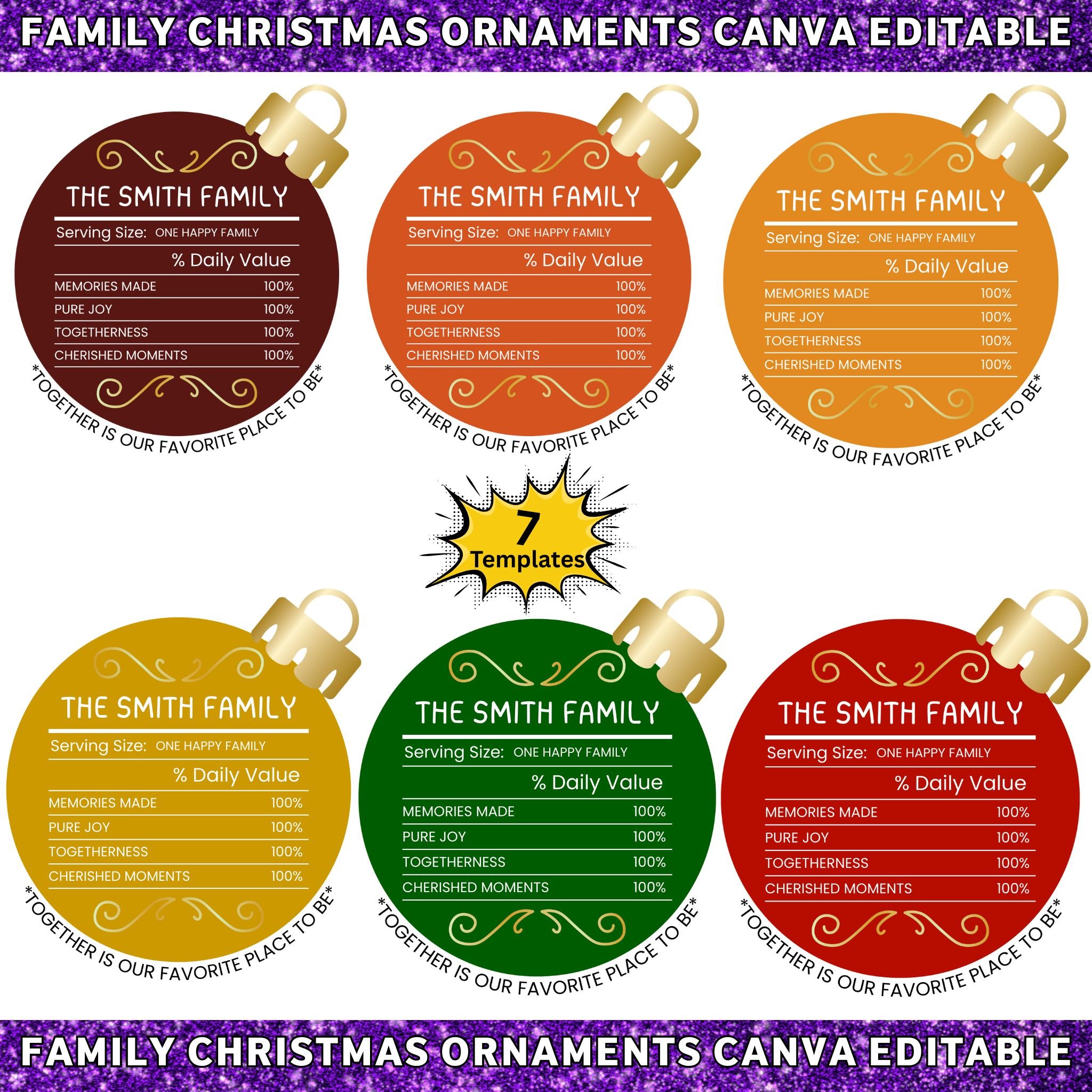 Christmas Family Ornaments Canva Editable Templates Bundle - Payhip