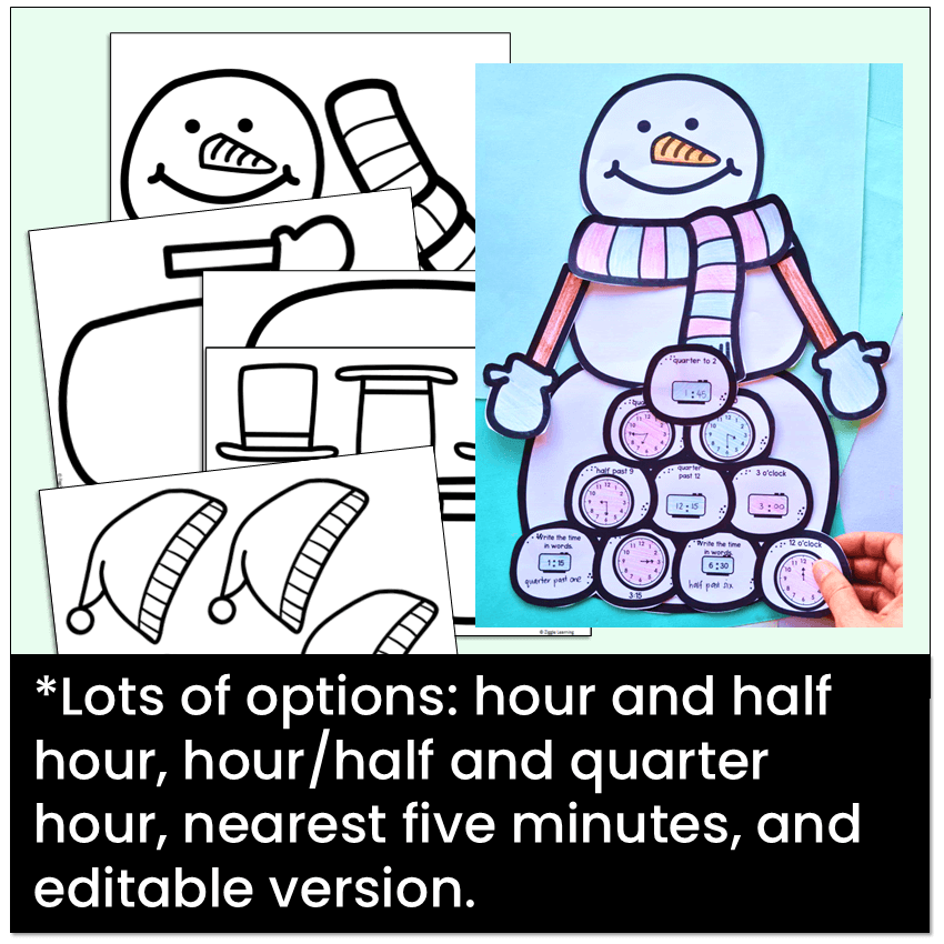 Winter Telling the Time Snowman Craft 1st, 2nd Grade Hour, Nearest 5 ...