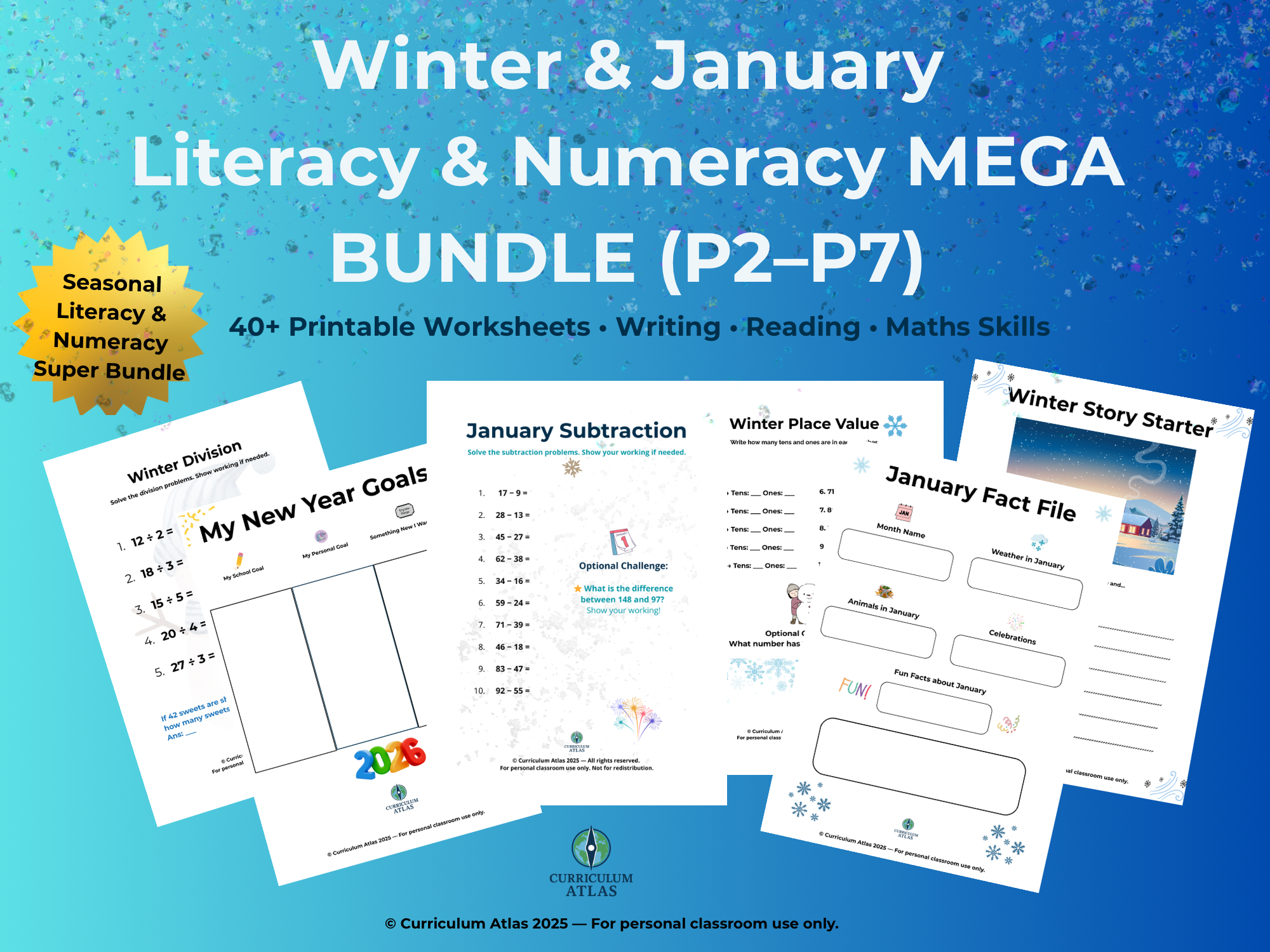 Winter & January Literacy & Numeracy MEGA BUNDLE (P2–P7) | 40 Printable ...