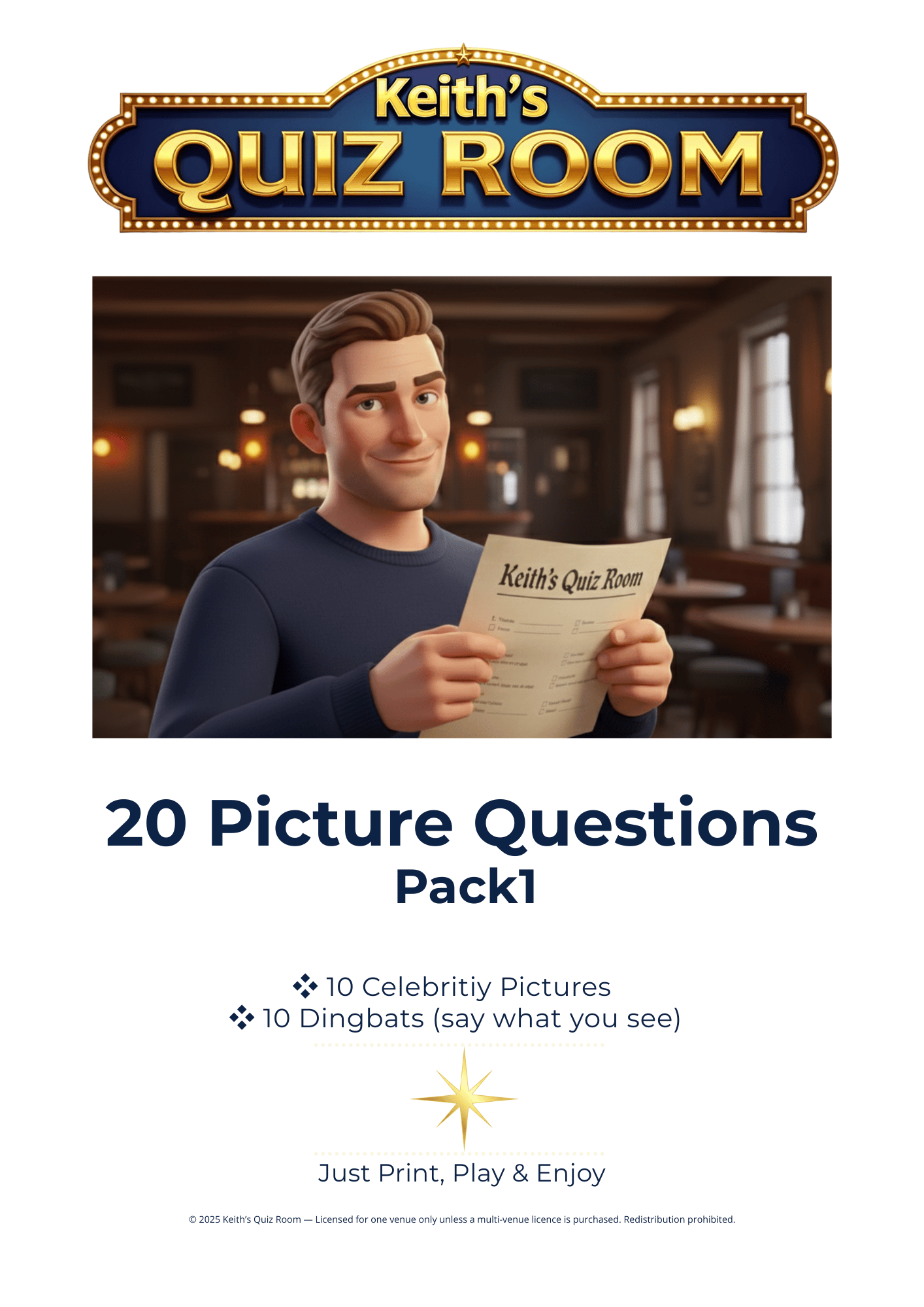 Celebrity Picture Quiz & Dingbats Bundle (Pack 1) – 20 Pub Quiz Picture ...