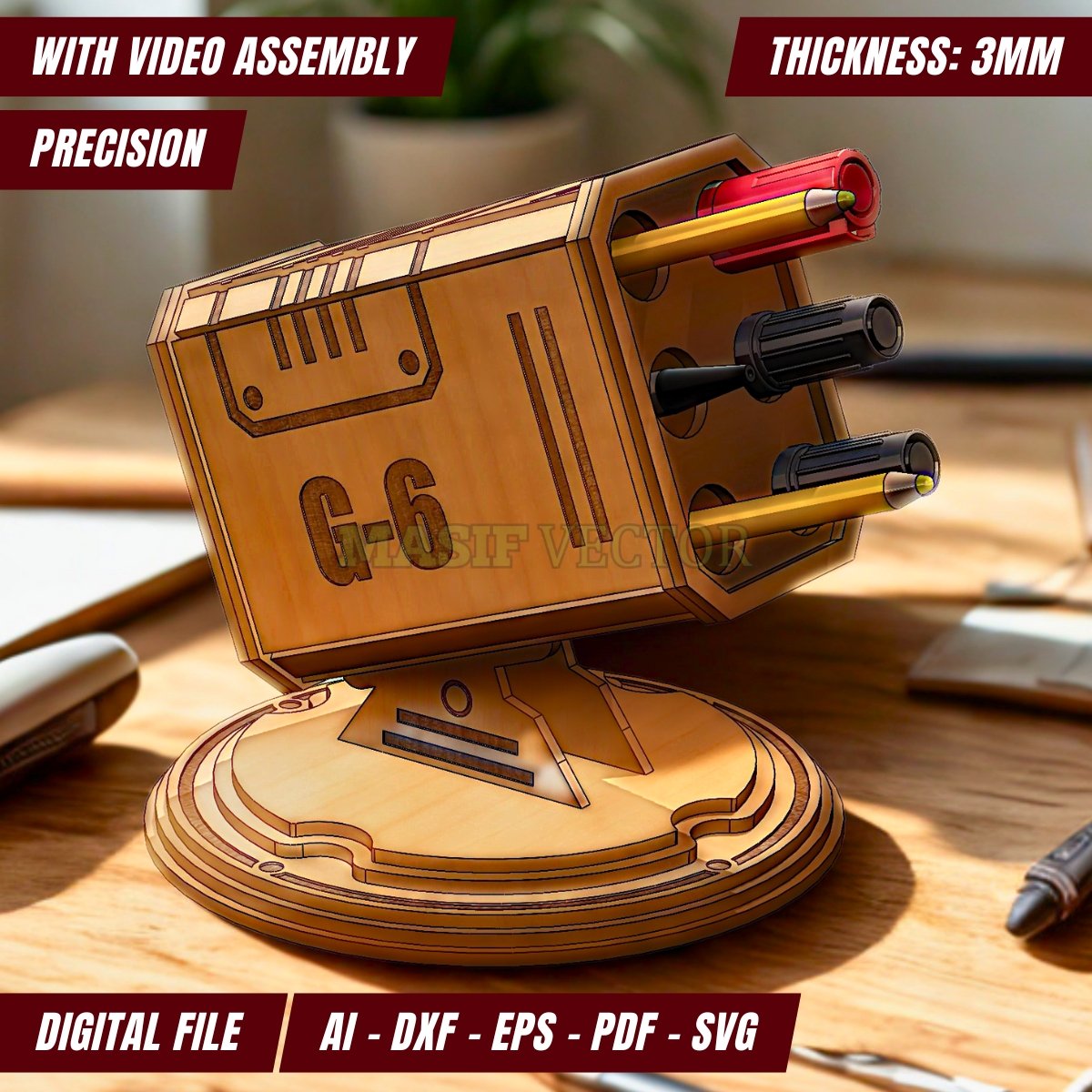 Laser Cut – Pen Holder Turret Missile Launcher G6 For Desk