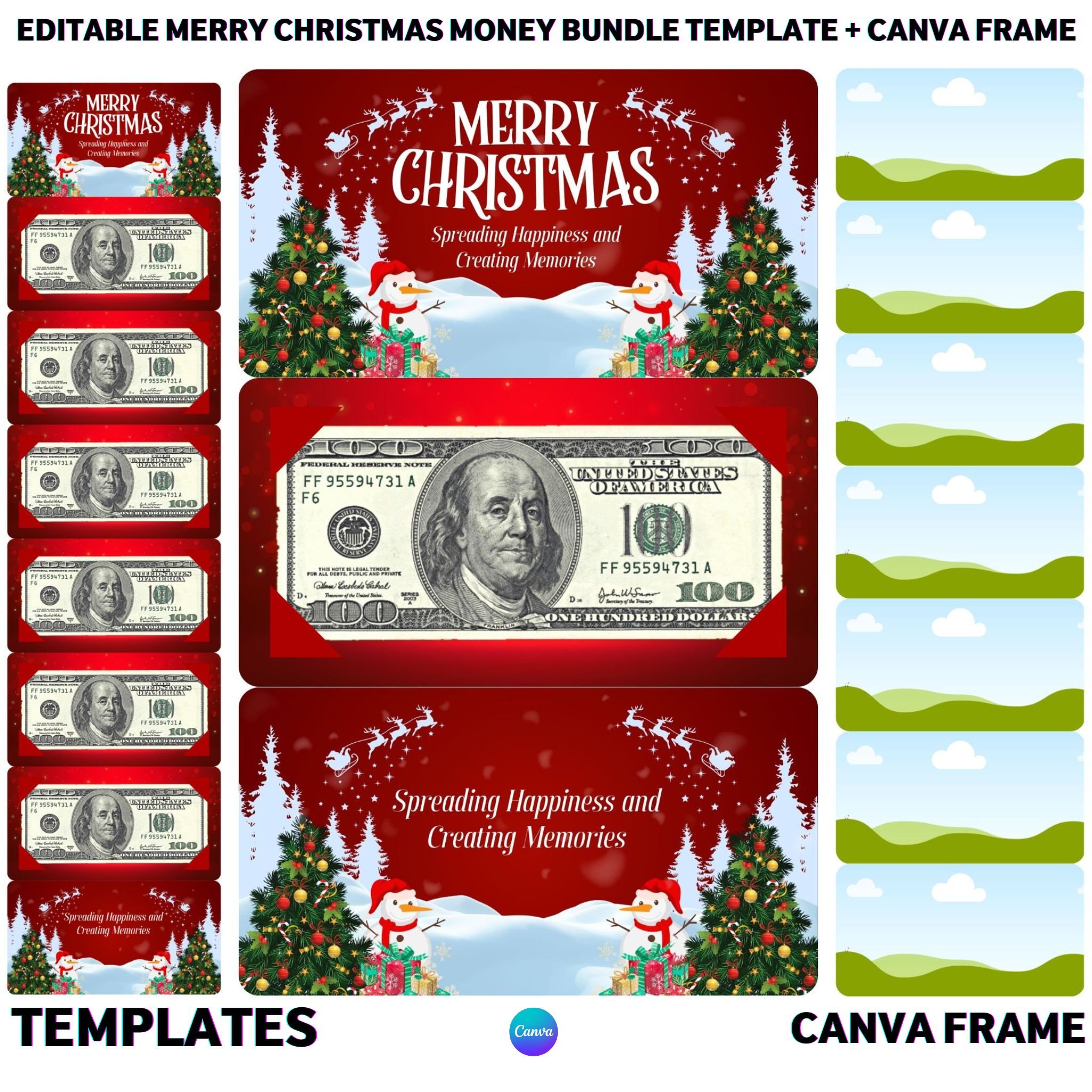 Editable Christmas Money Bundle Template Canva Frame - Payhip