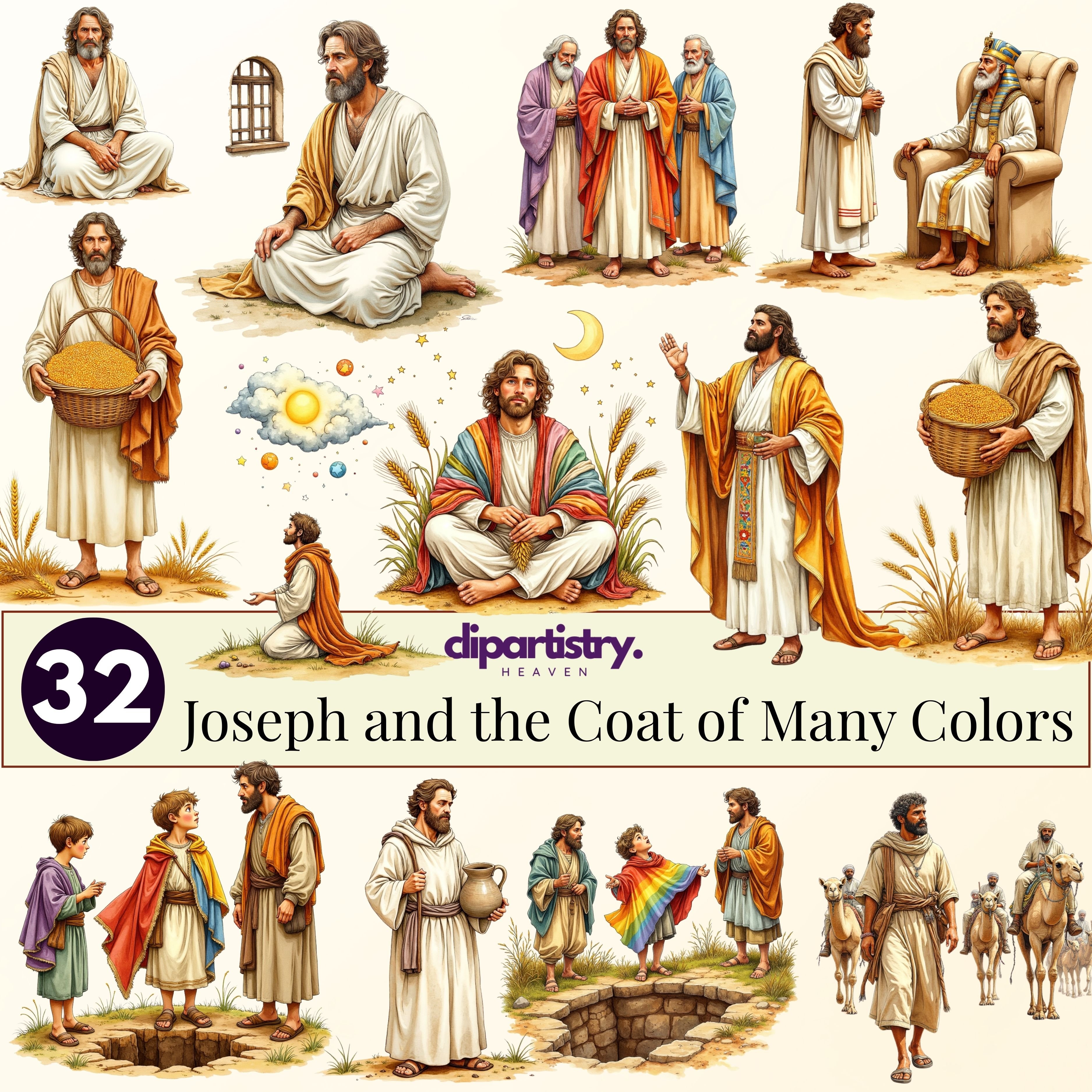 Joseph and the Colorful Coat Story Clipart | 32 PNG Bible Characters ...