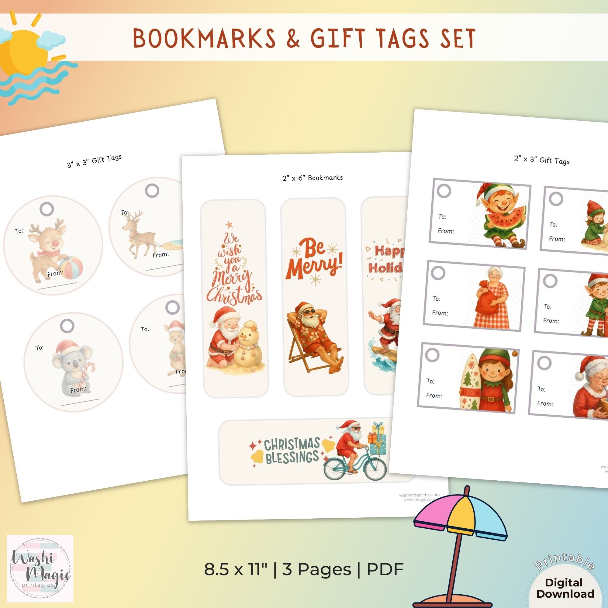 Summer Christmas Fun Printable Bookmarks & Gift Tags Set - Payhip