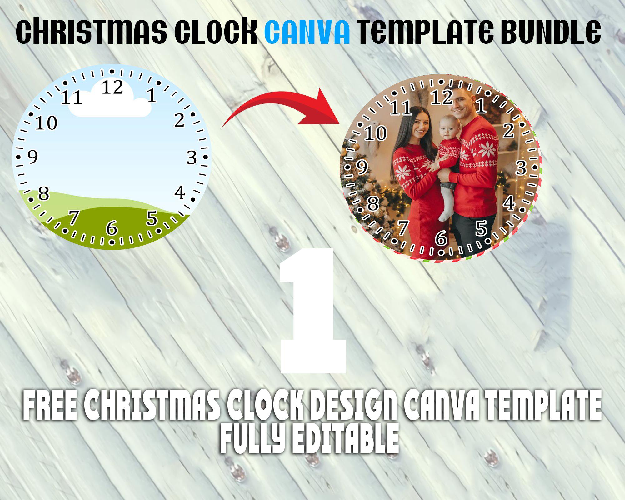 Free Christmas Clock Design 1 Canva Template – Fully Editable Holiday ...