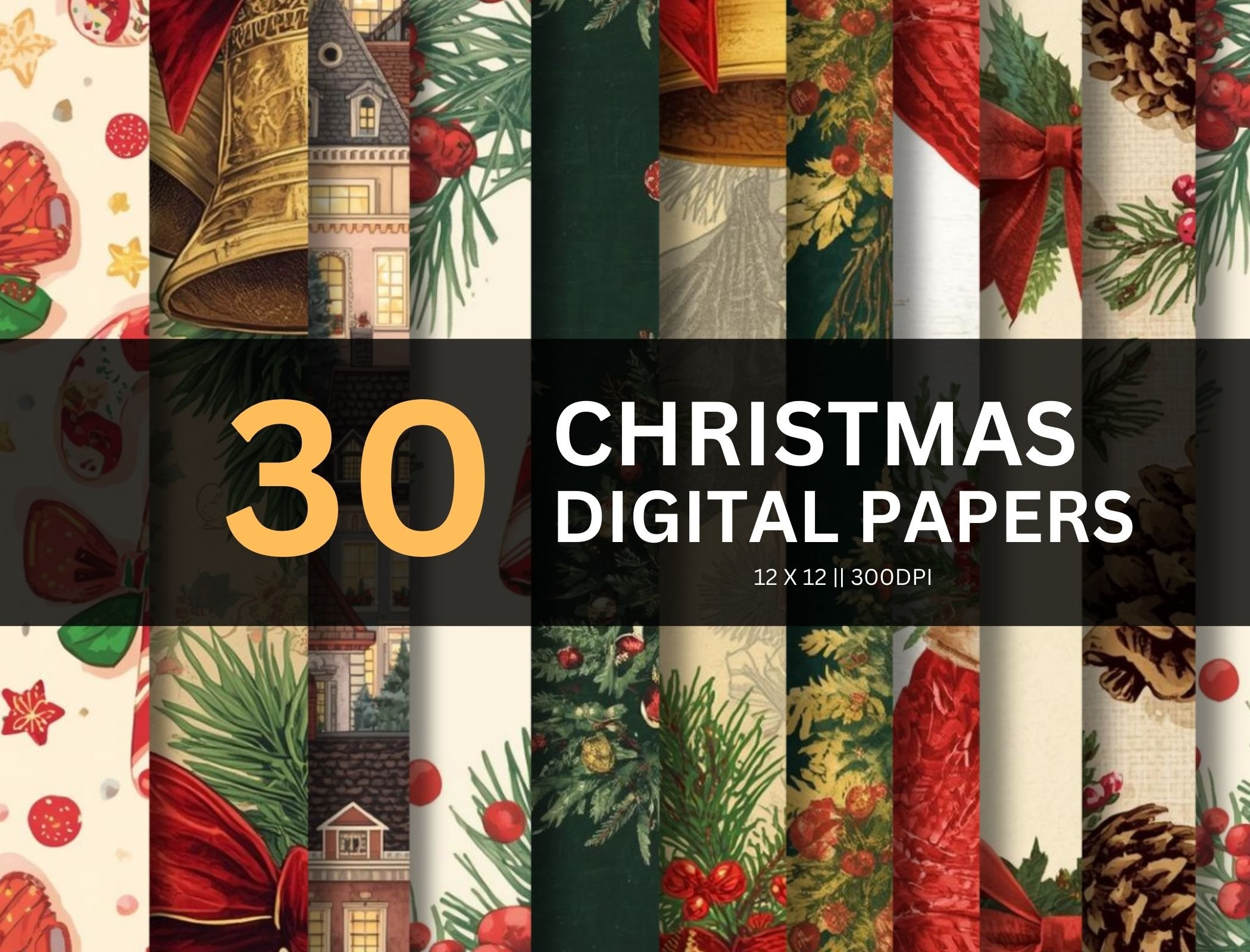 Christmas Digital Paper, Holiday, Festive, Jolly, Santa Claus, Winter ...