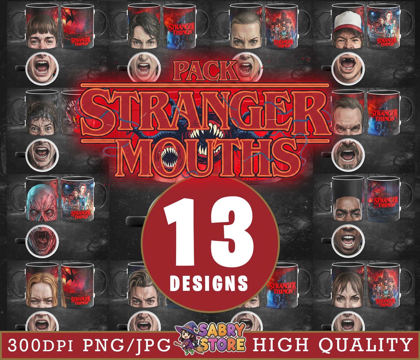 13 Stranger Things Mug Designs Bundle | Funny Mouth Mug Wraps | PNG ...