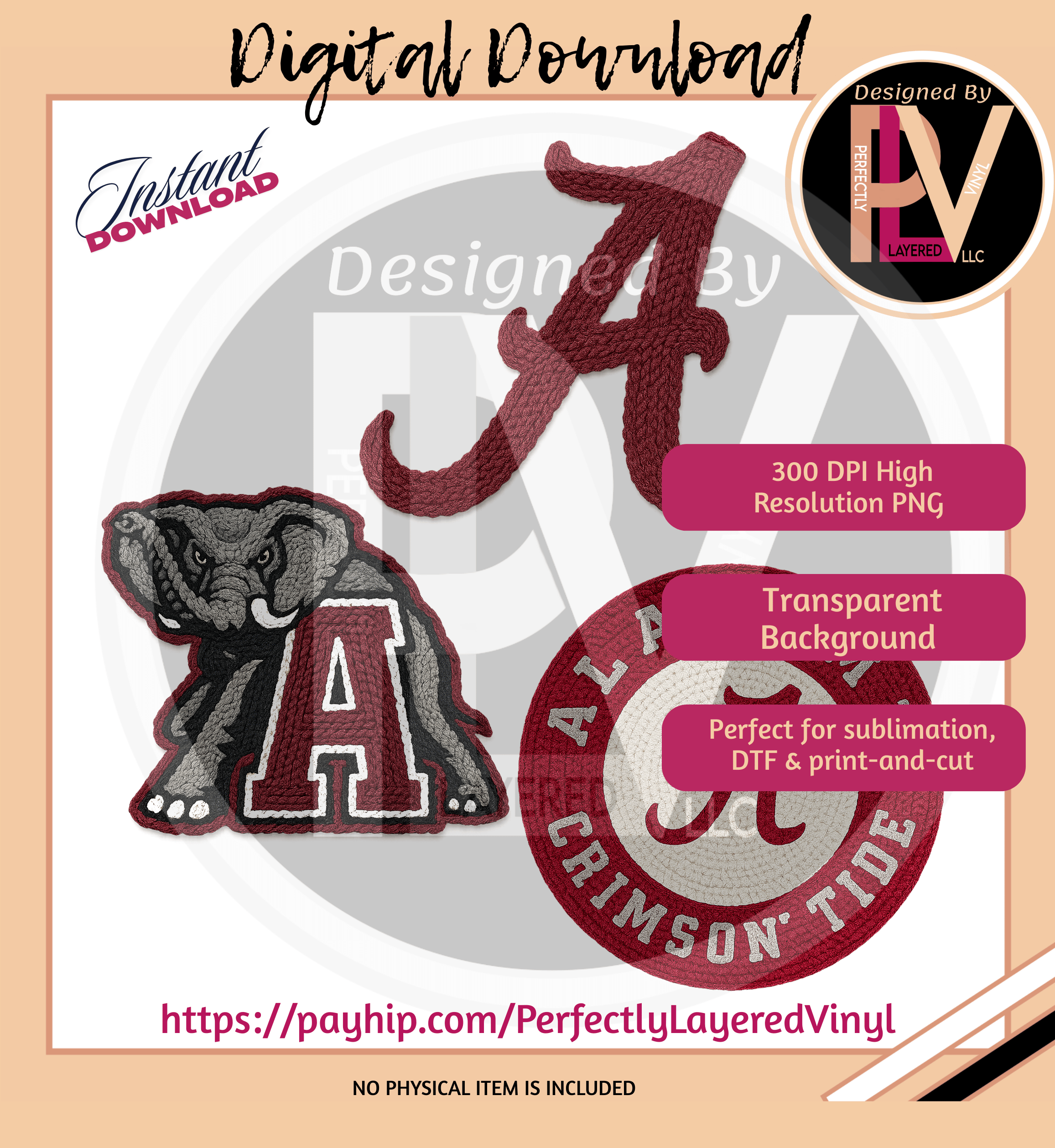Crimson Crochet-Style College Elephant PNG Set (Instant Download) - Payhip