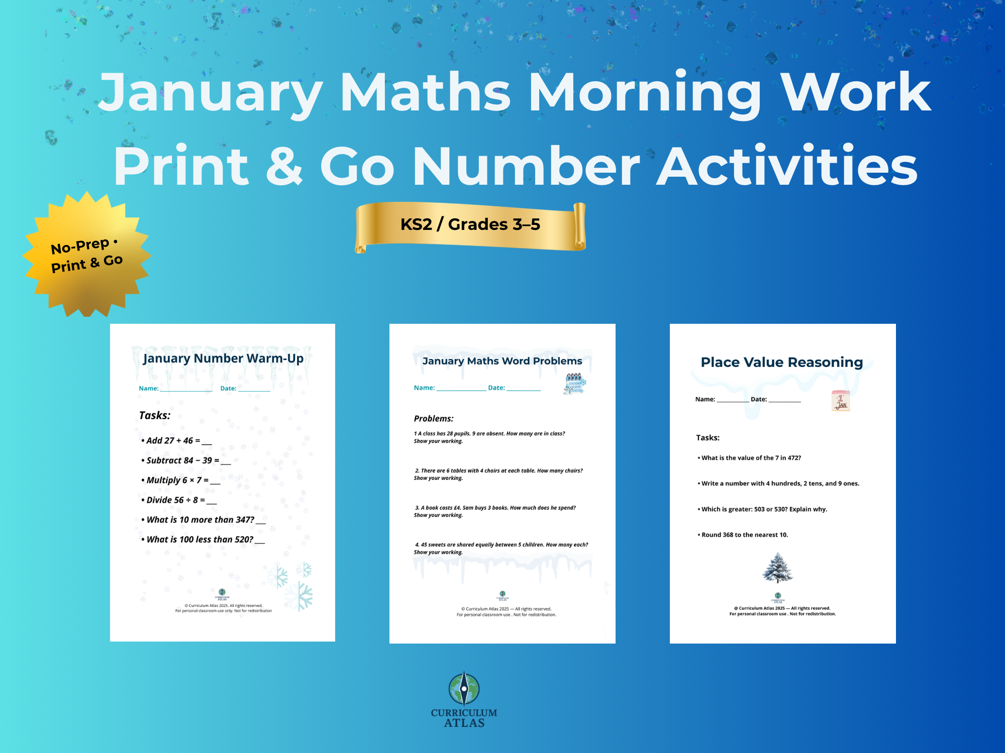 January Maths Morning Work | Print & Go Number Activities | KS2 - Payhip