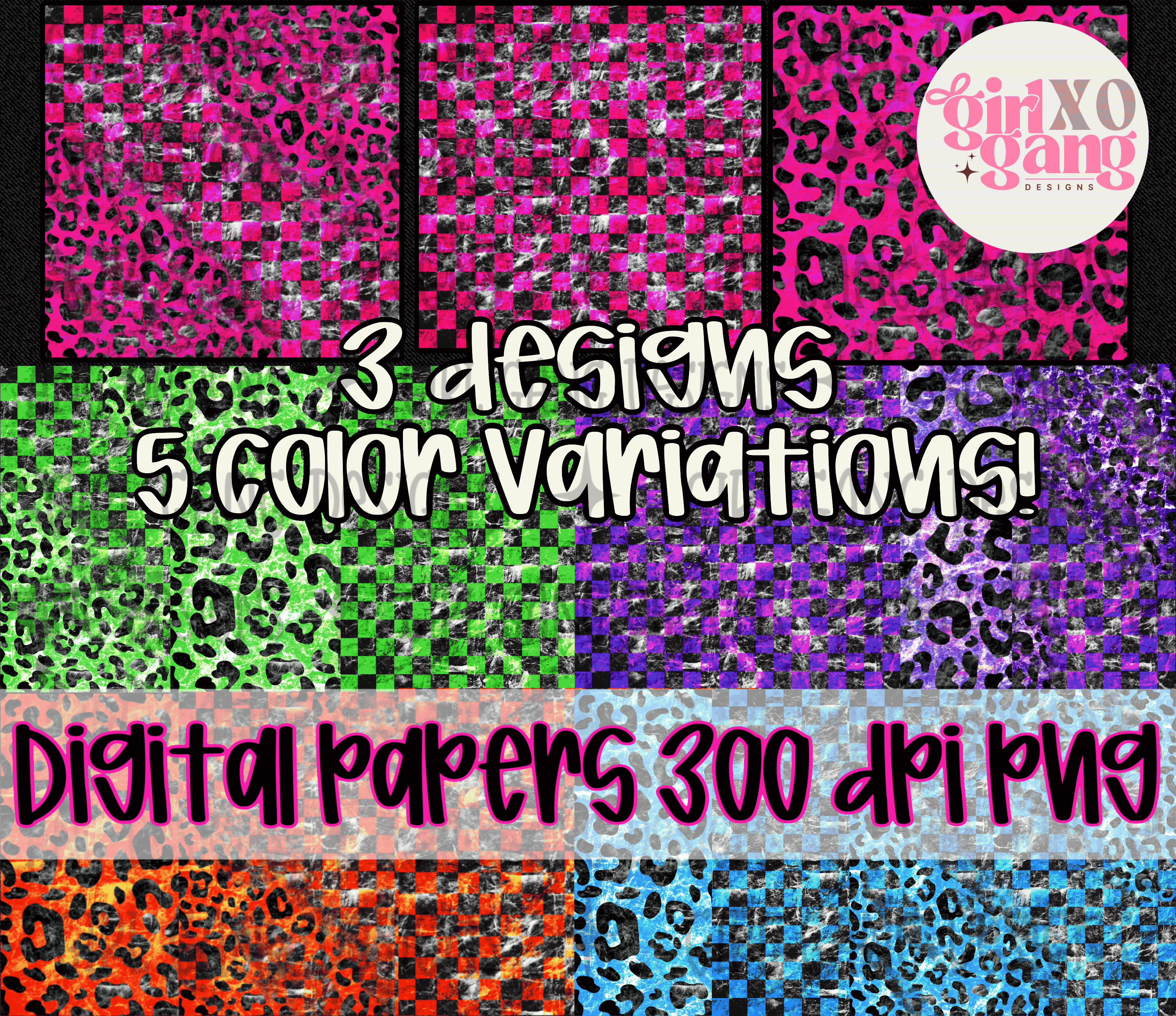 Bright neon Distress checkered leopard patterns / digital papers - Payhip