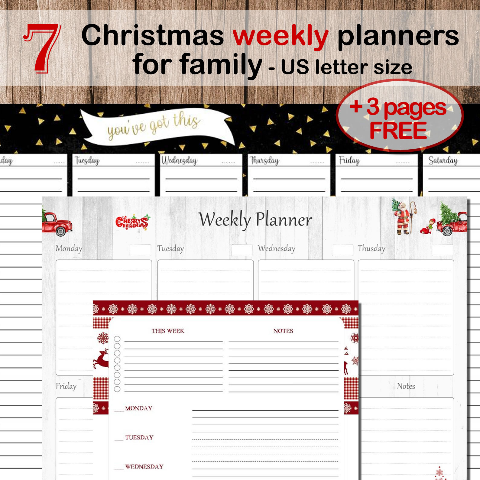7 Printable Christmas Weekly Planners for family 3 free pages - Payhip
