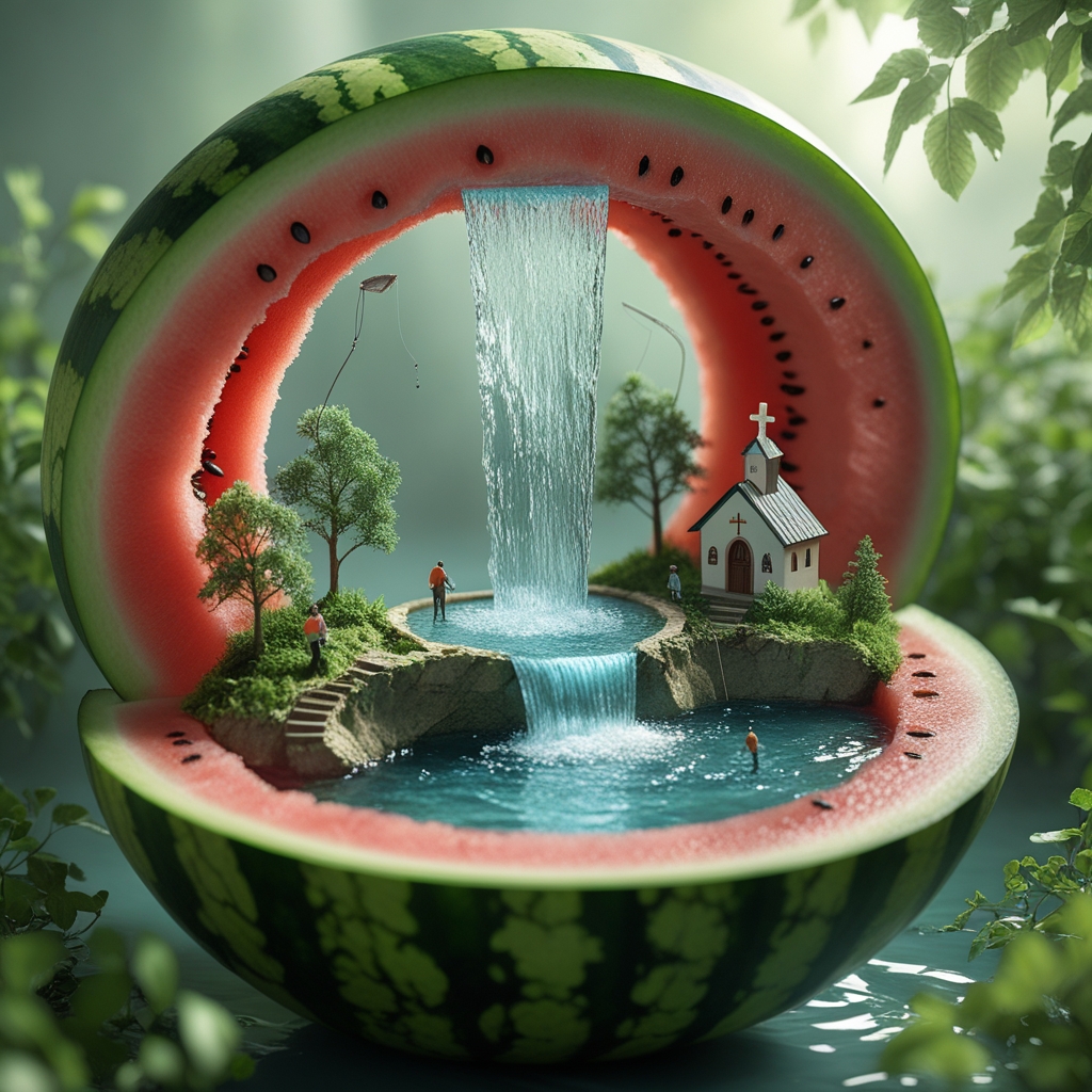 A fantasy scene of a partially hollow out watermelon - Payhip