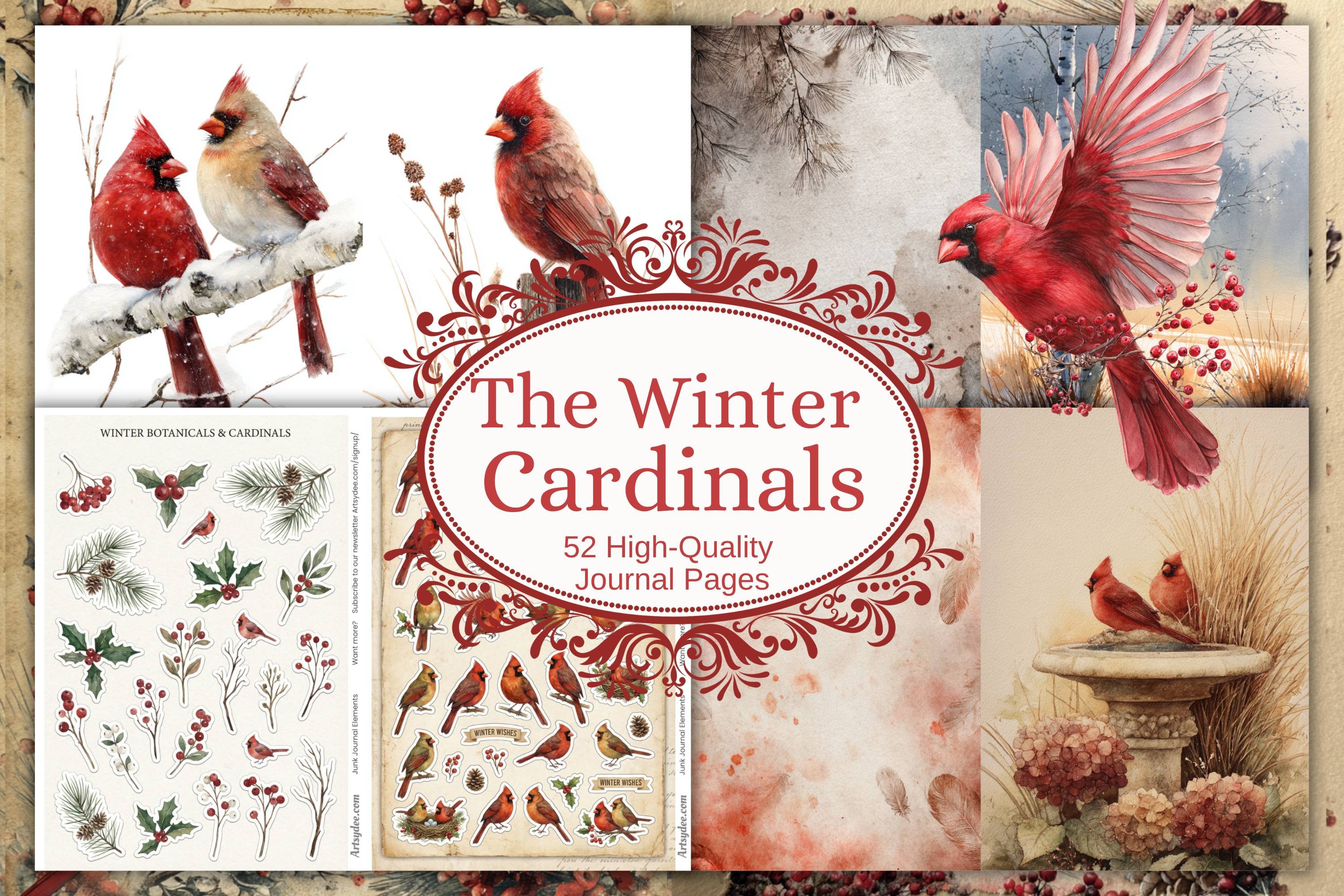 Winter Cardinals Junk Journal Kit | 52 Printable Pages - Payhip