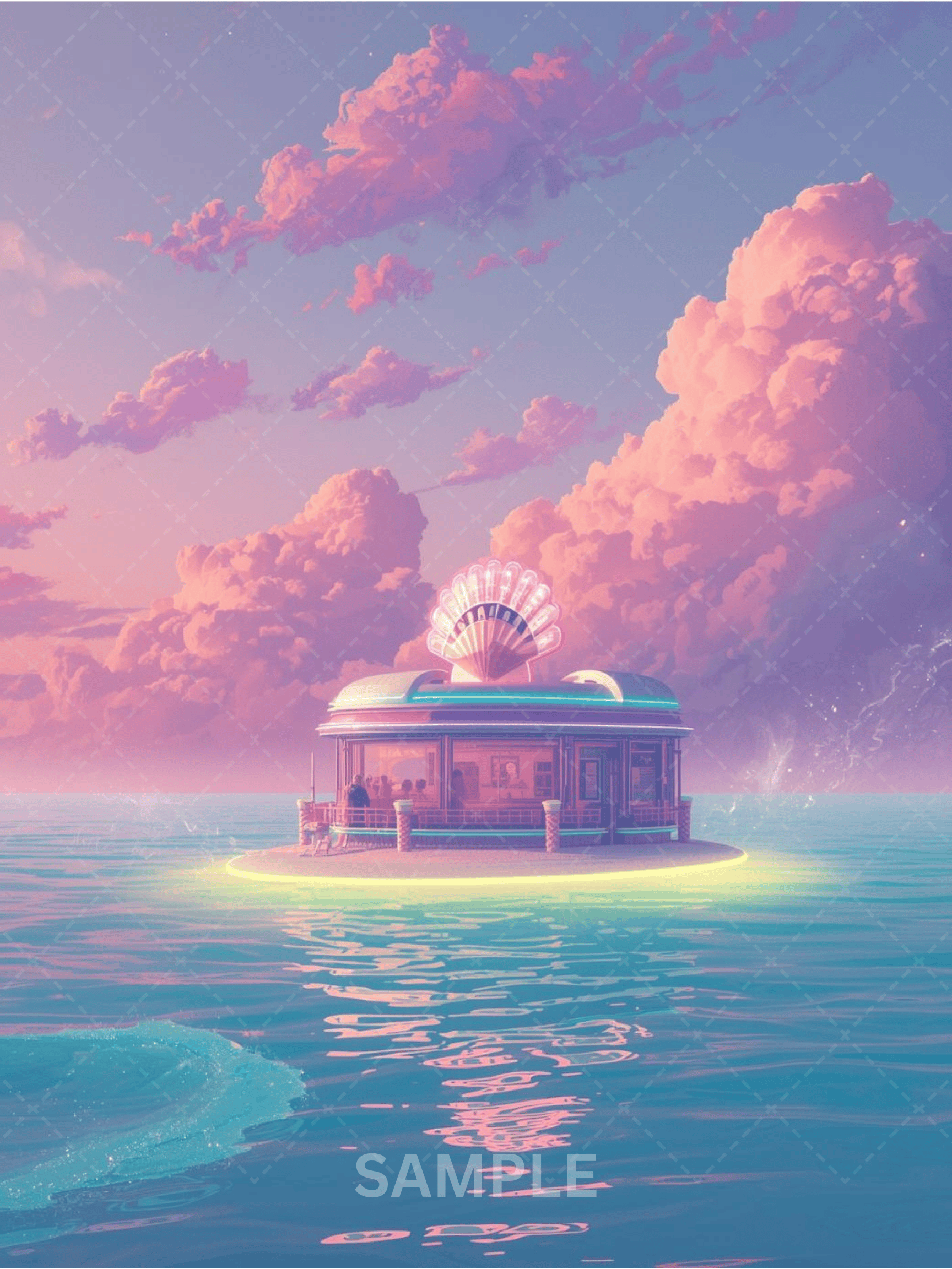 Dreamcore Liminal Ocean Diner Poster • Pastel Fantasy Wall Art ...