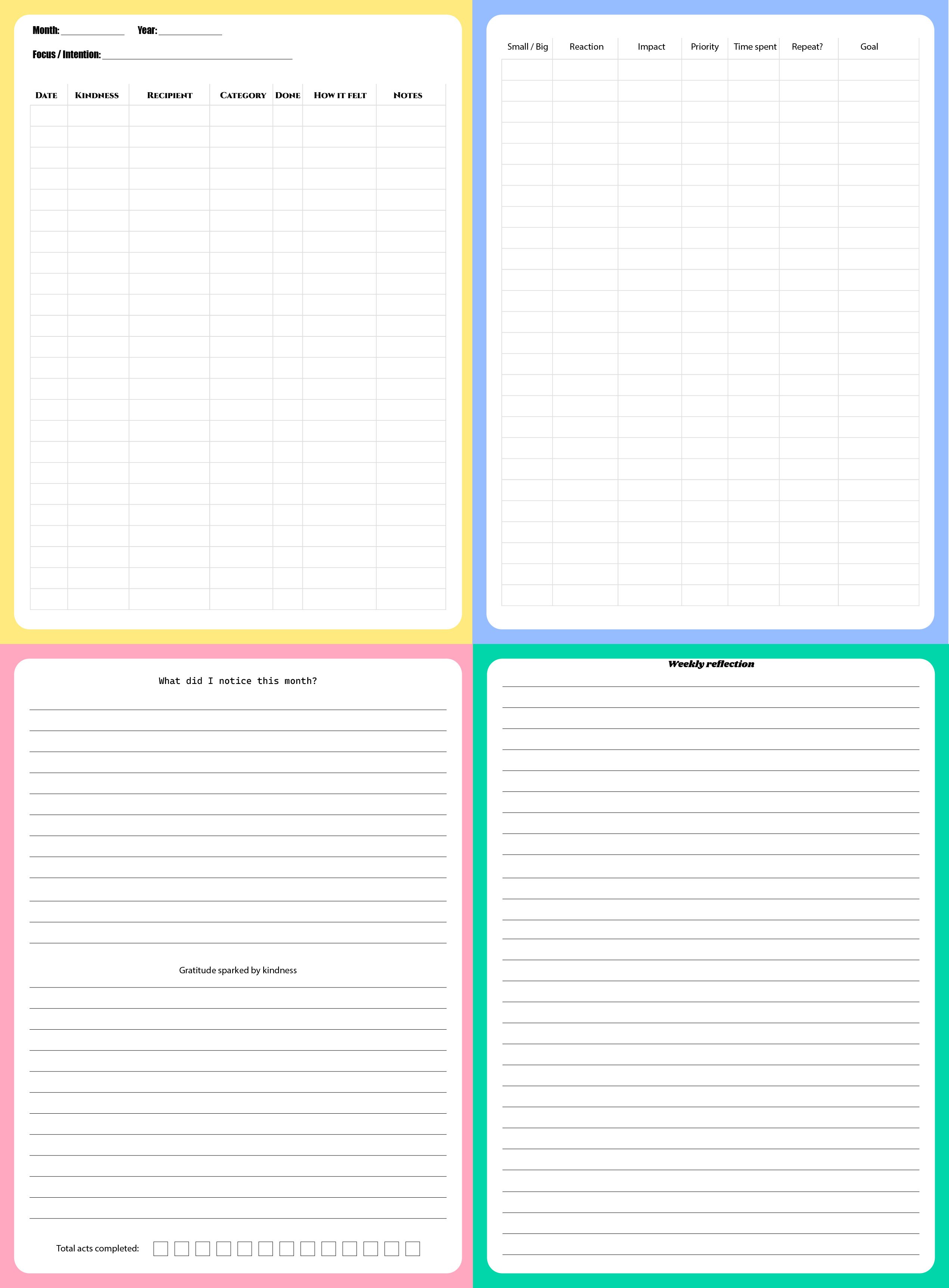 Kindness Journal & Gratitude Tracker | Printable Google Sheets Acts of ...