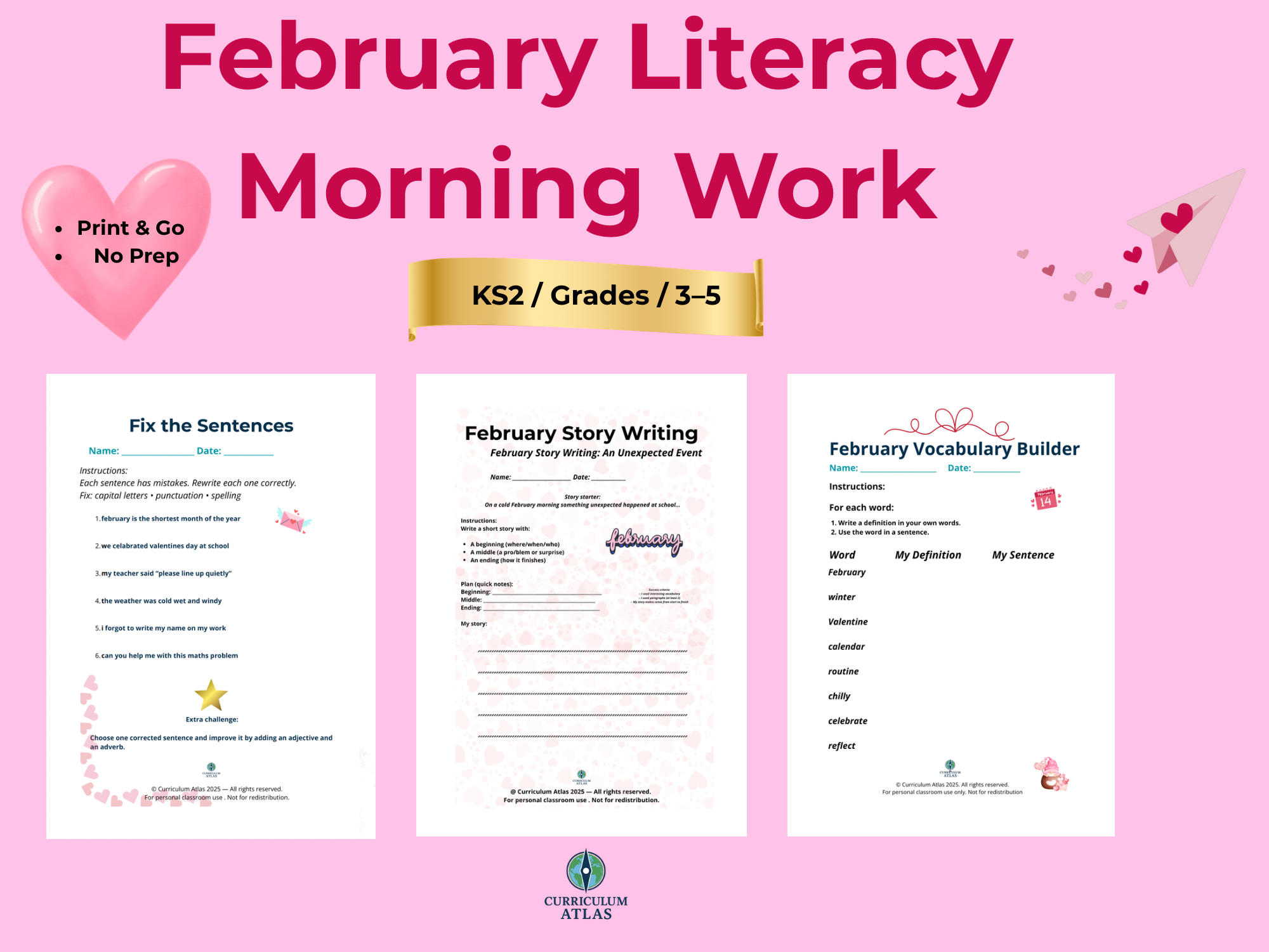 February Maths Morning |Work – Print & Go Worksheets (KS2 / Grades 3–5 ...